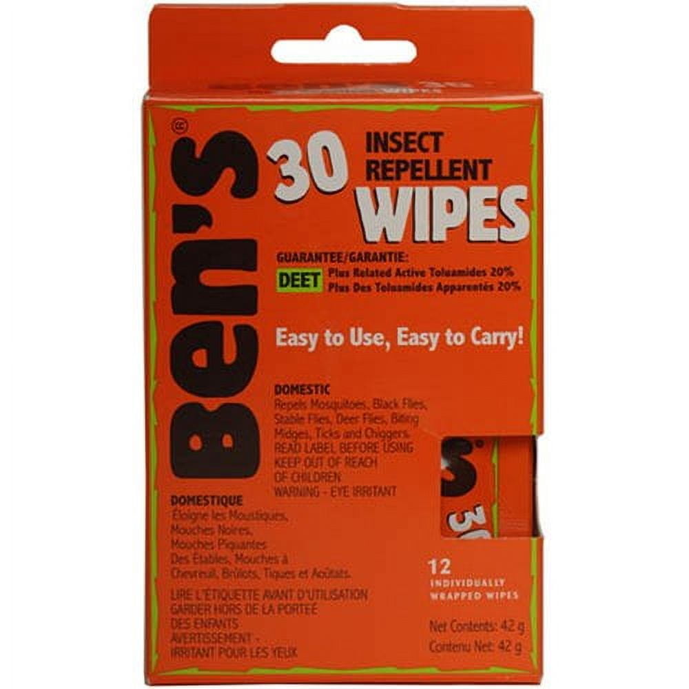 Ben's 30% DEET Tick & Insect Repellent Wipes for Human Skin, 12 Count ...