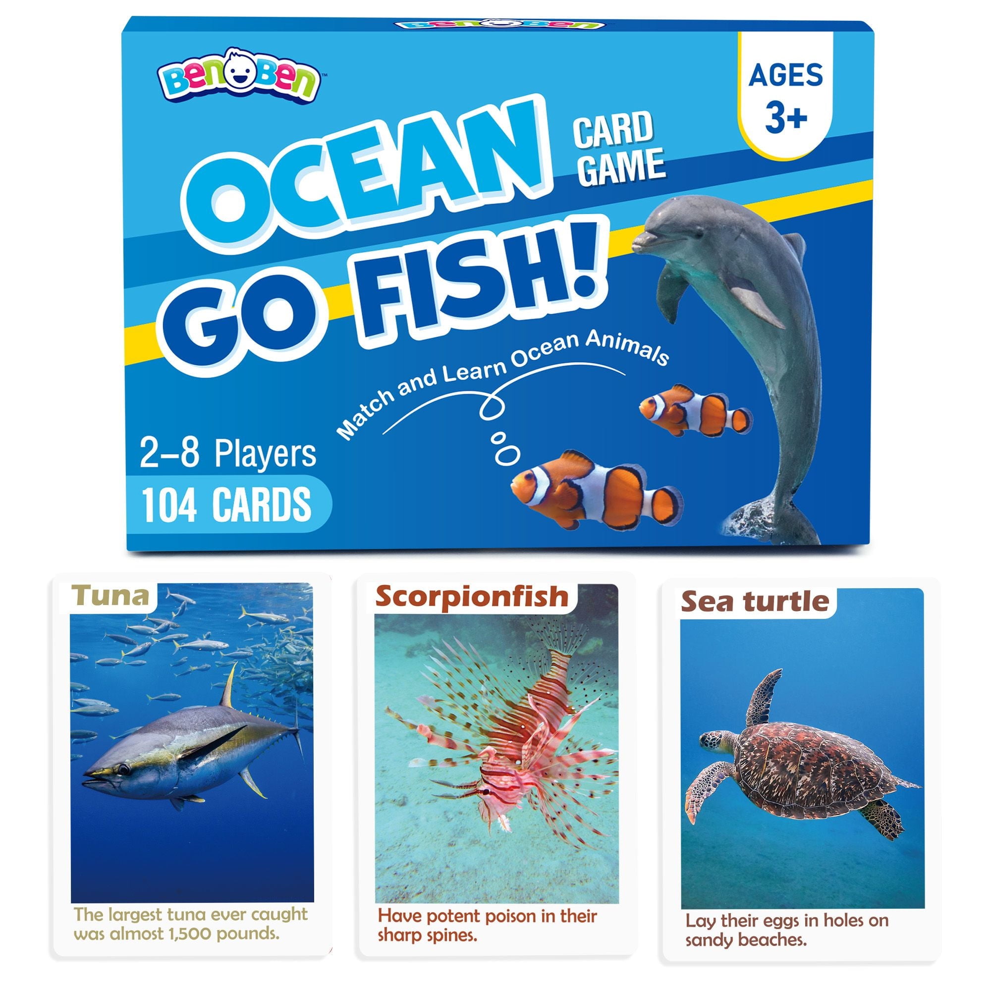 "BenBen Go Fish Card Game for Kids, 104 Cards, Ocean Matching ...