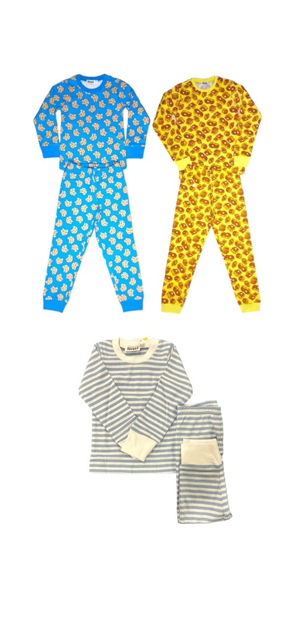 BenBen - 3 Pack Kids Pajamas Boys - Cookies, Waffles, Blue Stripes ...