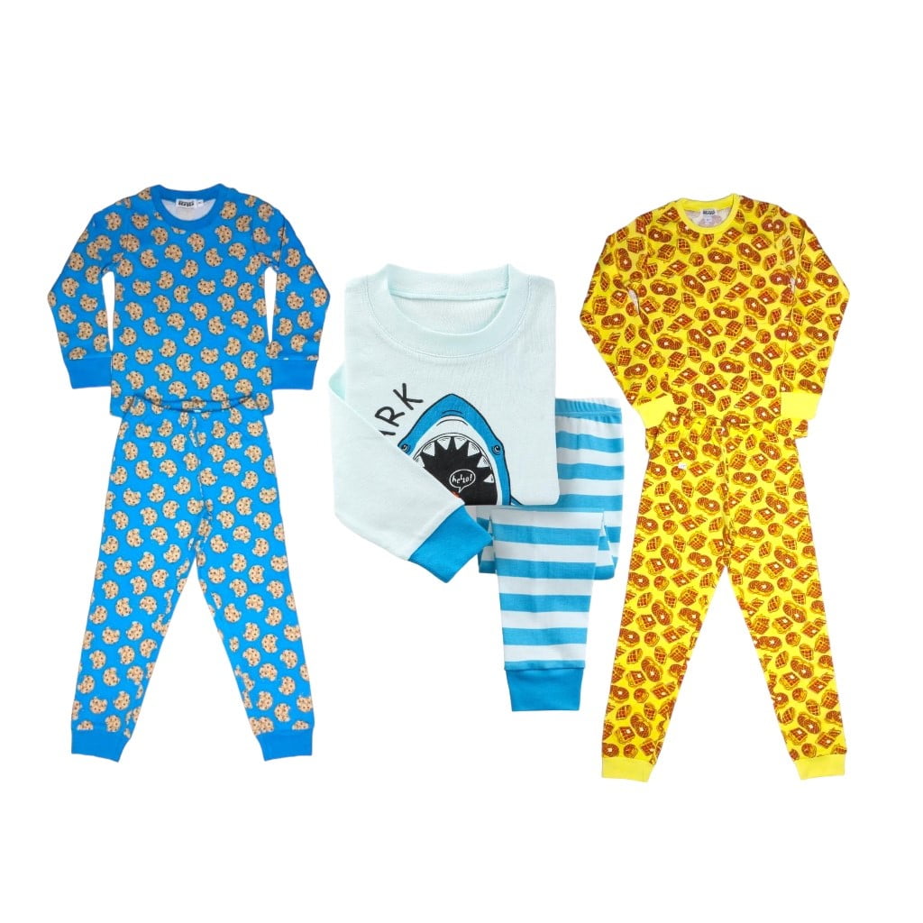 BenBen - 3 Pack Kids Pajamas Boys - Sharks, Cookies, Waffles - Walmart.com