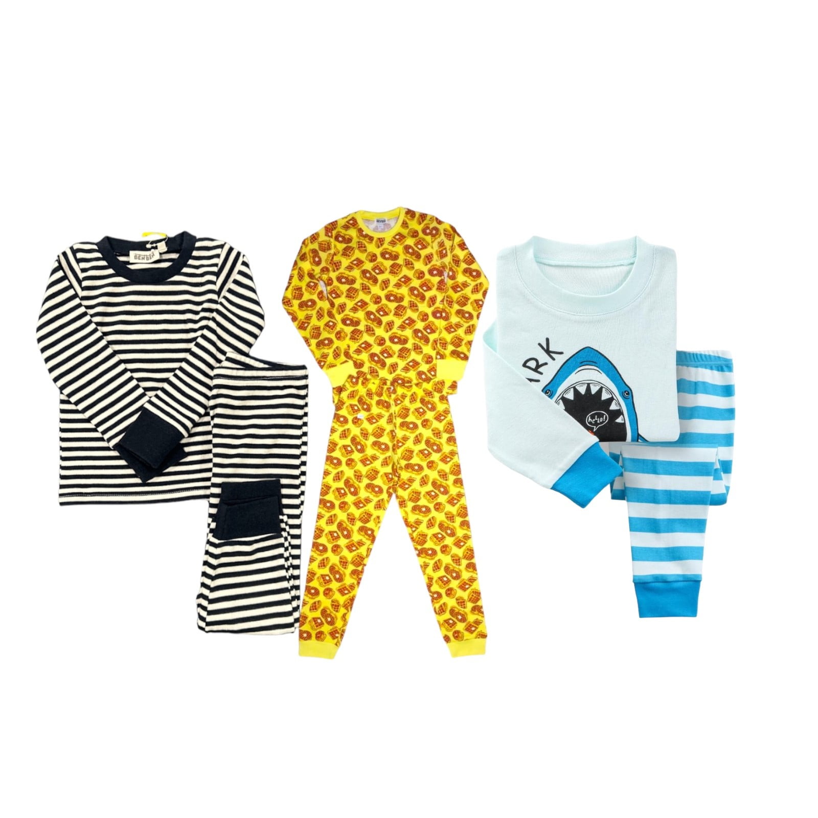 BenBen - 3 Pack Kids Pajamas Boys - Sharks,Waffles,Navy Stripes ...