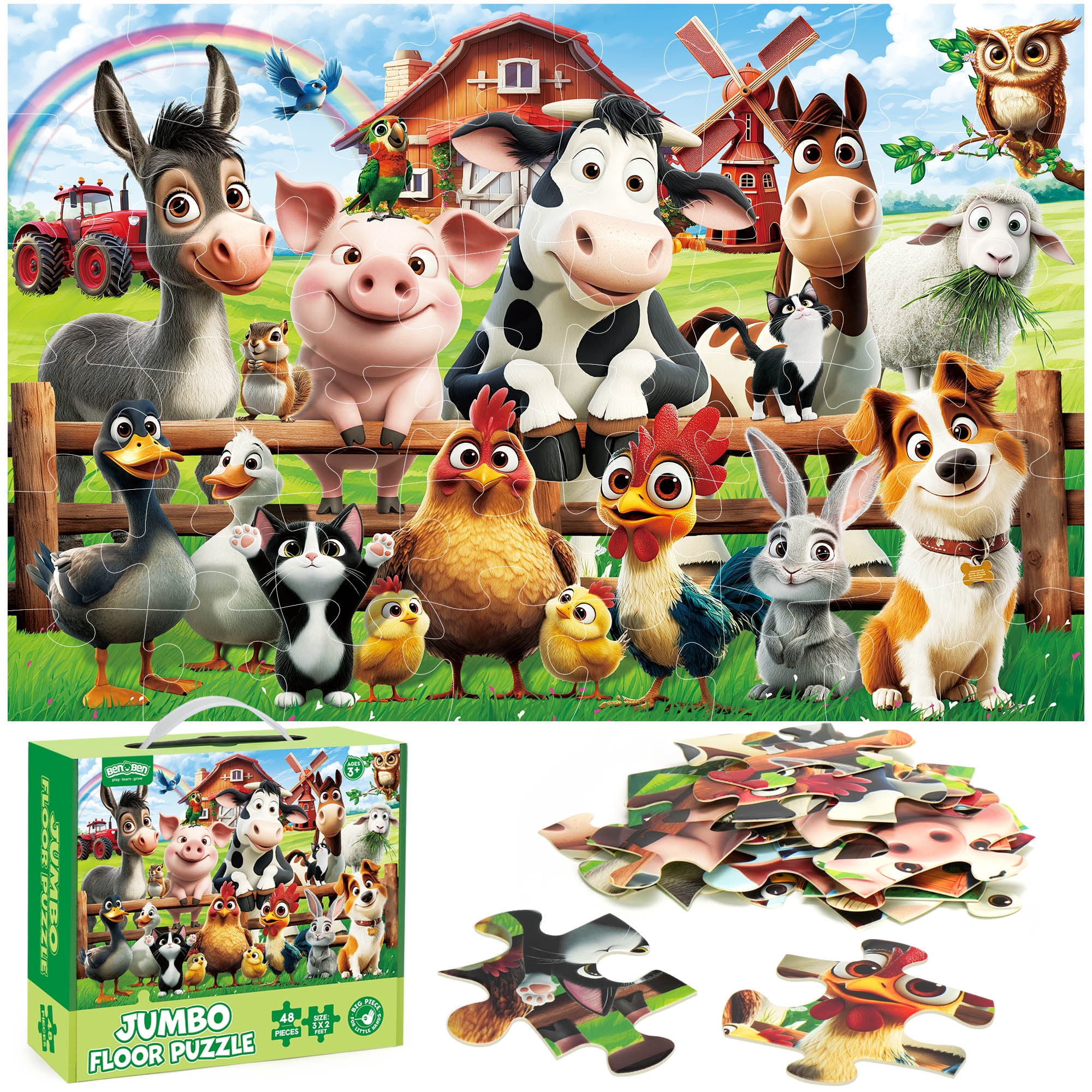 BenBen Puzzles for Kids Ages 3-6, Farm Animals, 48 Piece Large Jigsaw ...