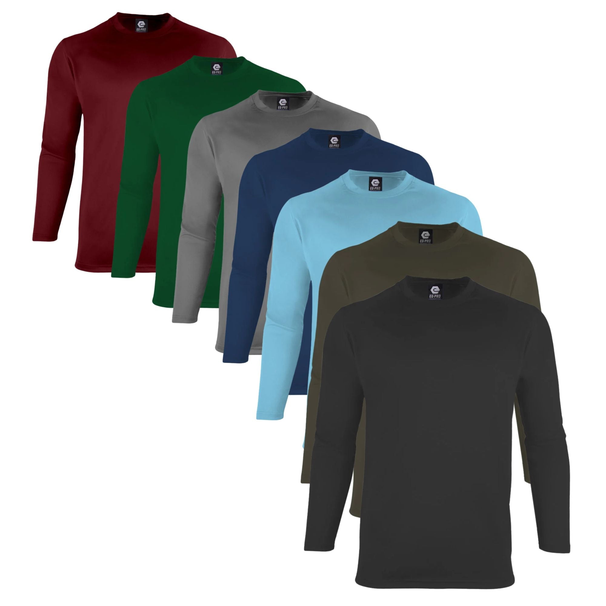 BenBen 7 Pack Men T Shirts Tees Long Sleeve Crew Neck Hem Cuffs ...