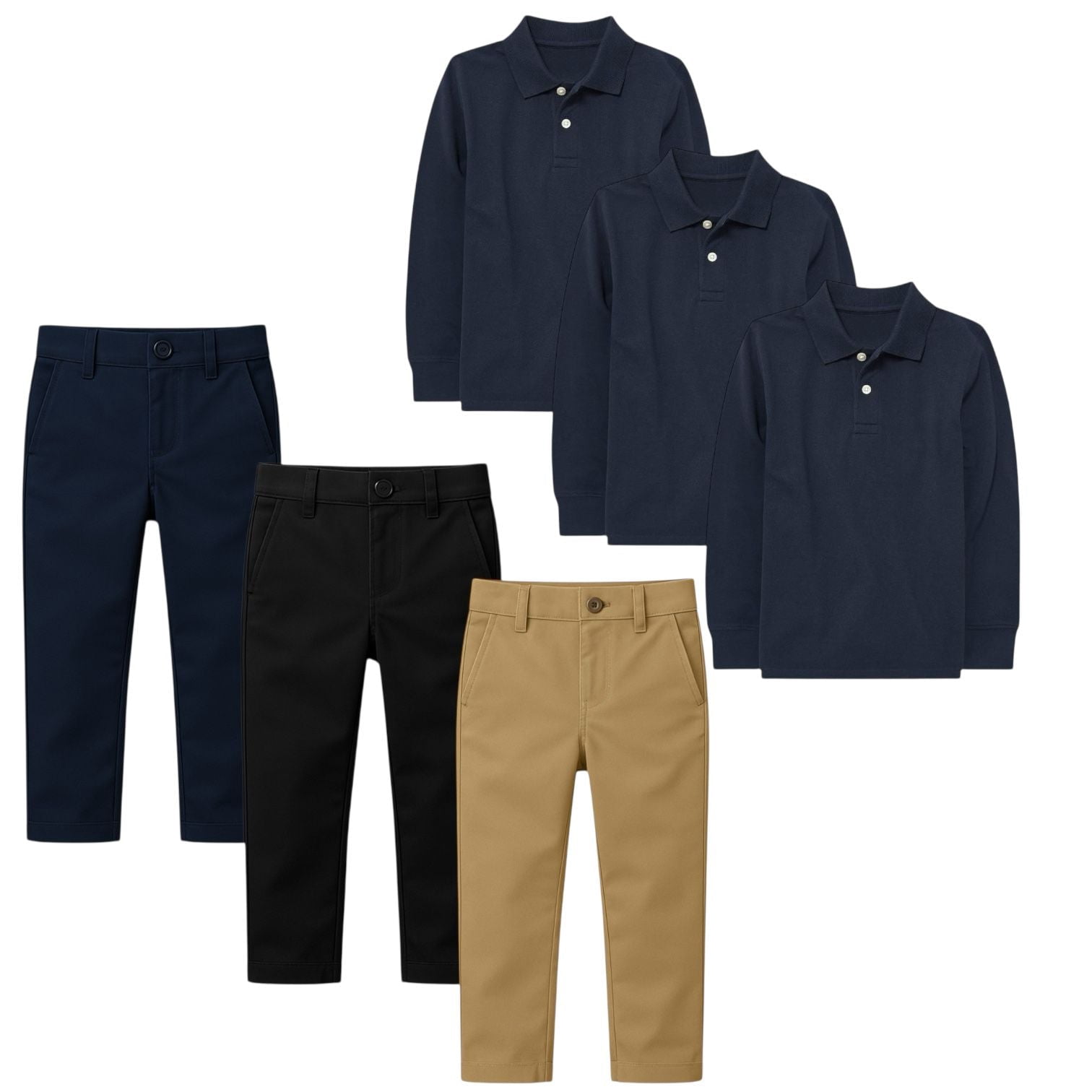 BenBen Boys Uniform Chino Pants with Polo Shirts Set 3-Pack – School ...