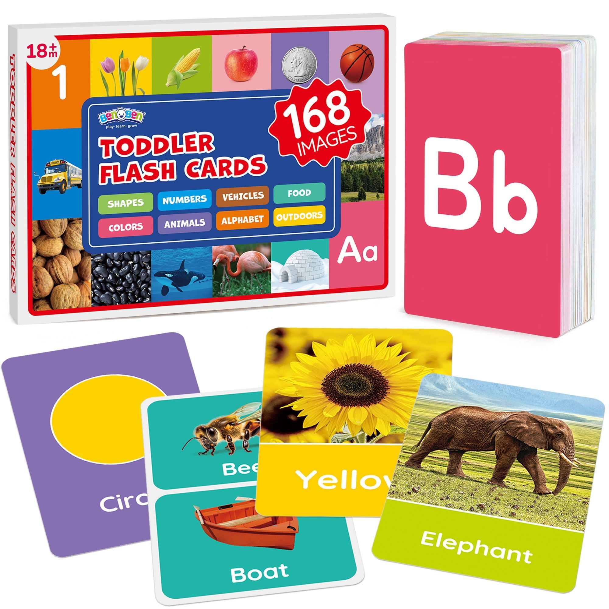 BenBen Waterproof Flash Cards for Toddlers 1-3 Alphabet Numbers Colors ...