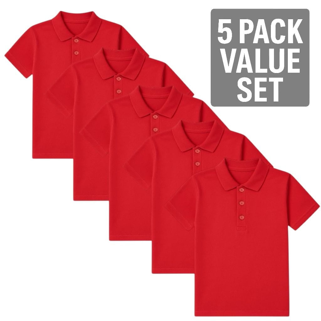 BenBen Girls Polo Shirts 5-Pack – Short Sleeve Cotton Uniform Tops for ...