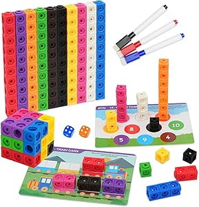 BenBen Math Cubes, Math Activity Set with 100 Linking Cubes, 30 ...