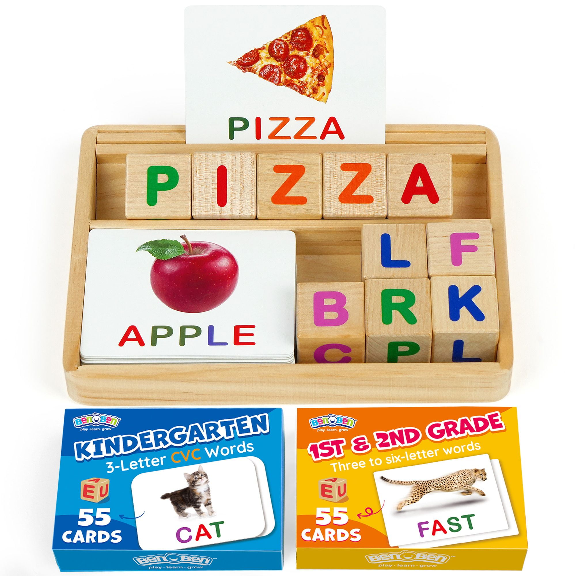 BenBen Spelling Games: CVC Words, 110 Sight Word Cards, Wooden Matching ...