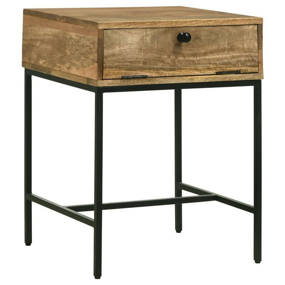 24 Inch End Table with Slender Iron Base- Honey Brown Mango Wood Frame ...