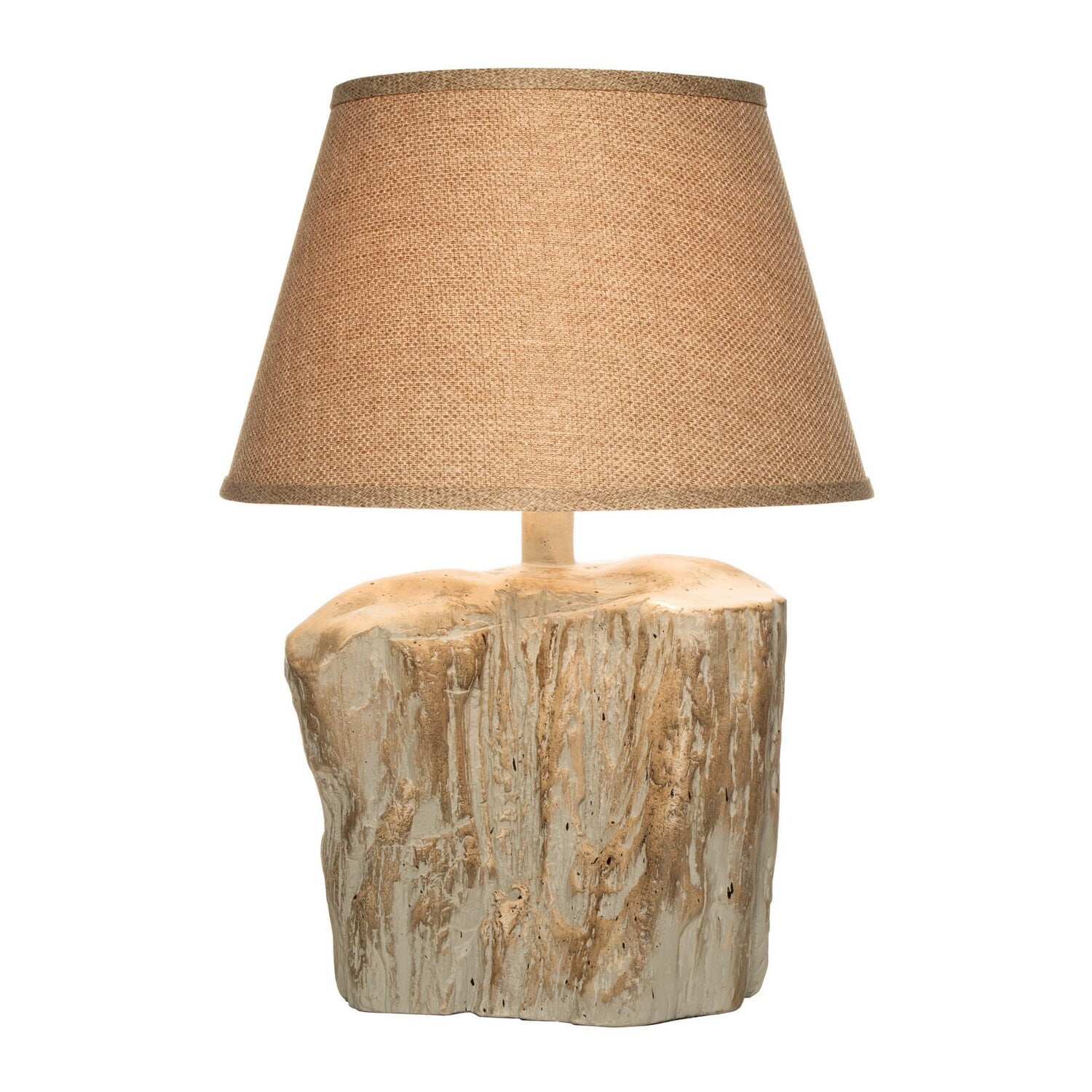 24 Inch Table Lamp, Block Pedestal, Stone Like, Fabric Shade, Beige ...
