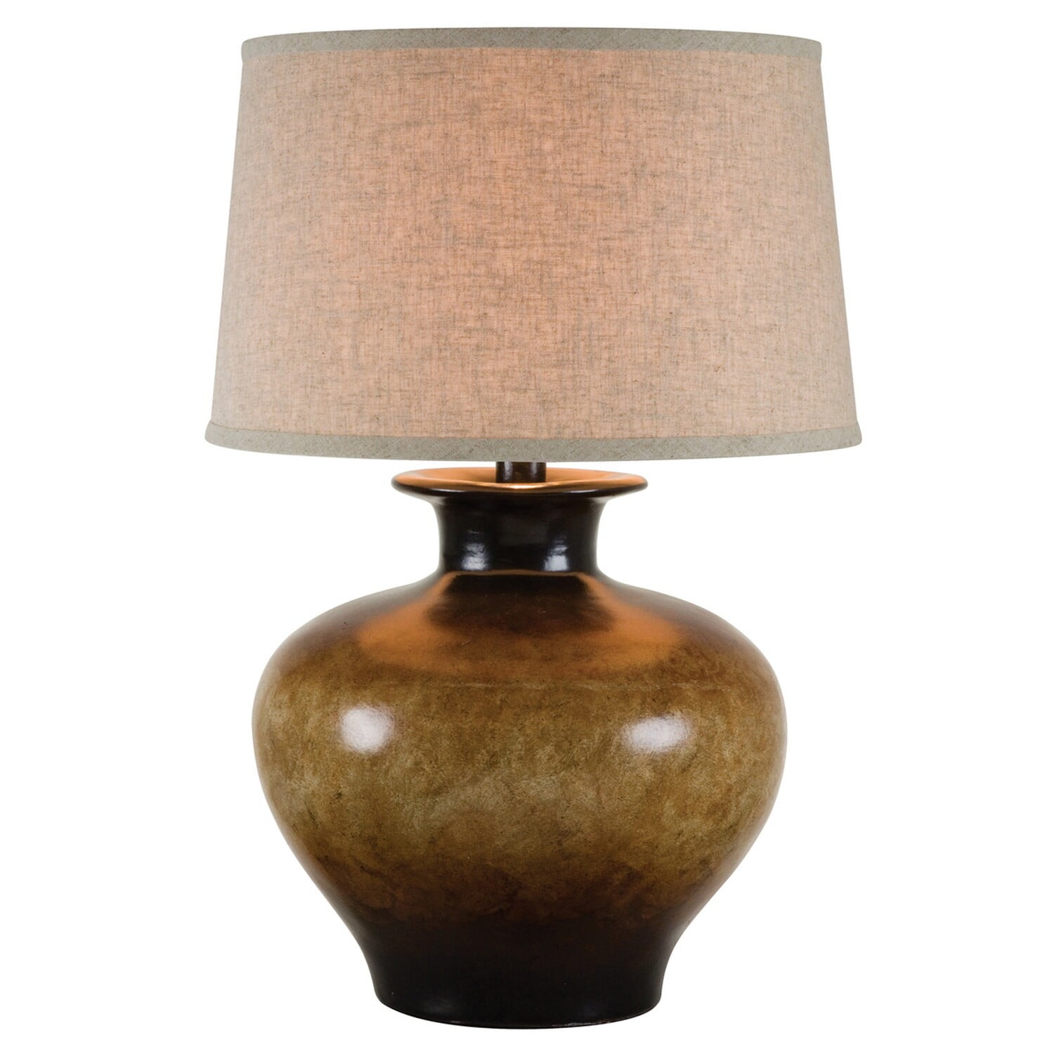26 Inch Hydrocal Table Lamp, Fabric Drum Shade, Warm Brown Pot Bellied ...