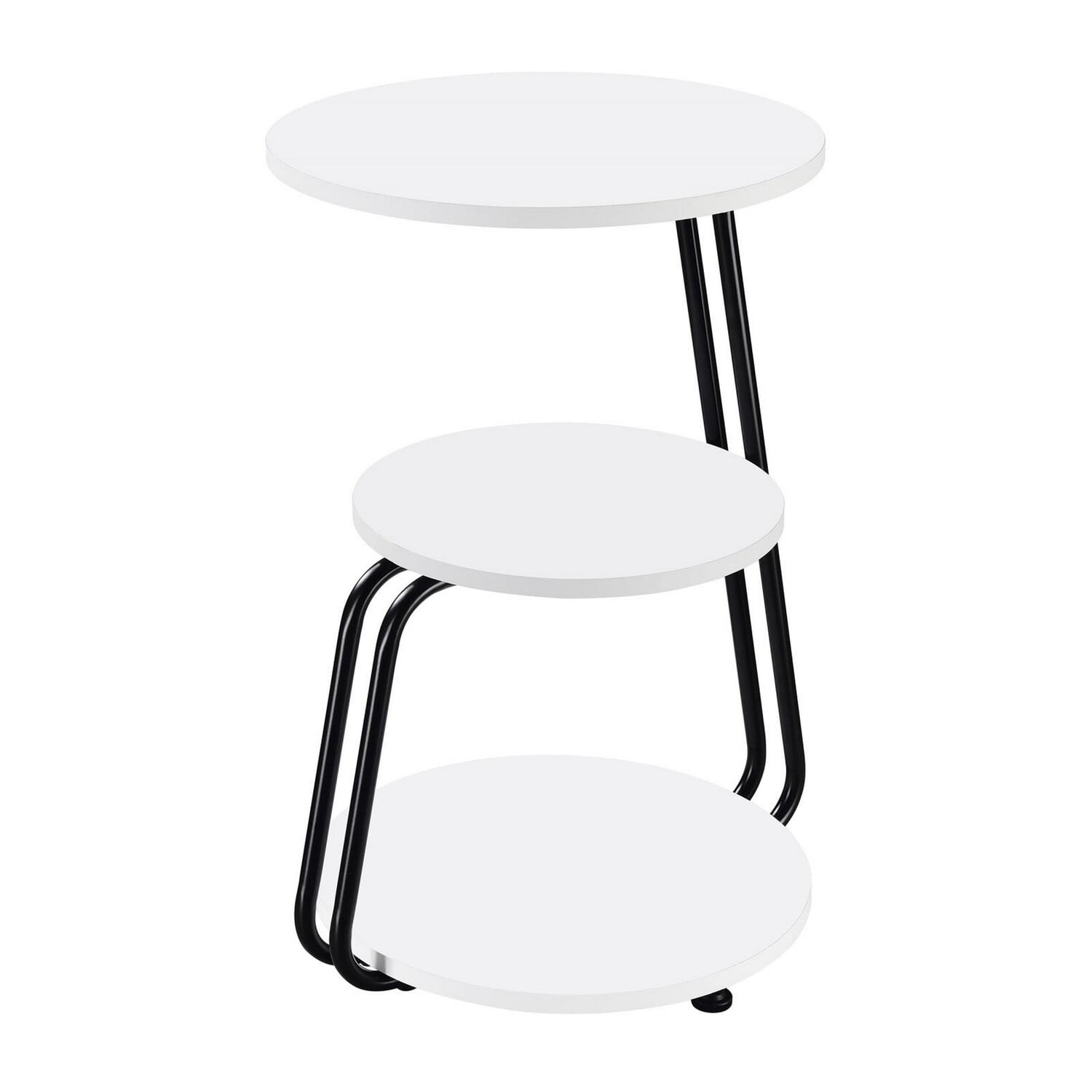 26 Inch Side End Table, 3 Tier Design, Black Metal Frame, White Finish ...
