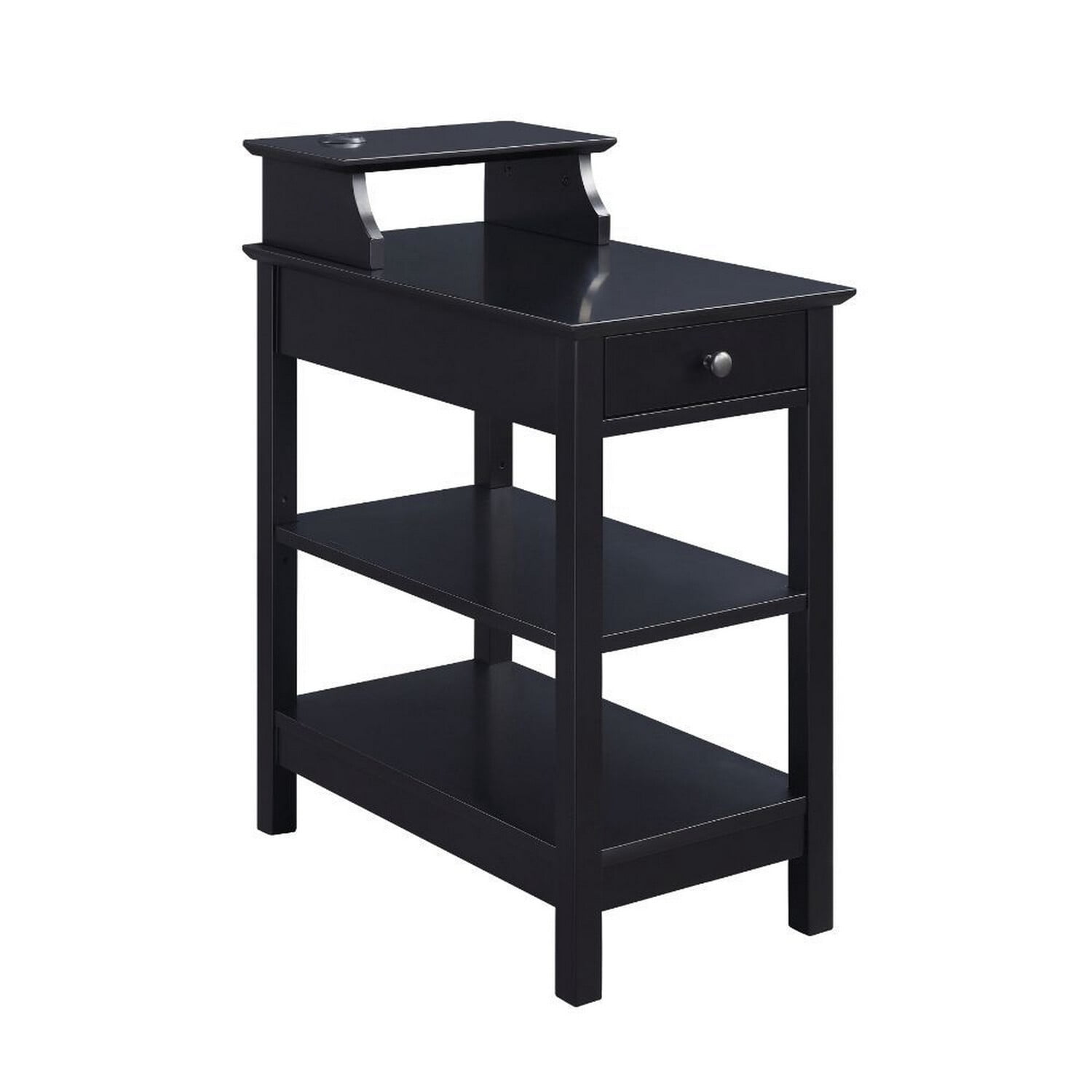 28 Inch Accent Side Table, Black Finished Pine Wood, USB Charging Port ...