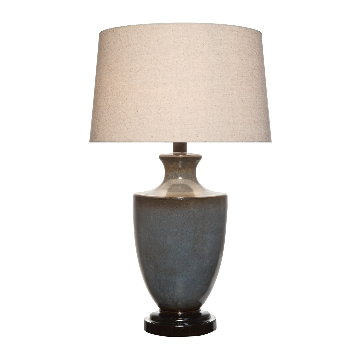 28 Inch Hydrocal Table Lamp, Fabric Drum Shade, Glossy Blue Urn Shaped ...