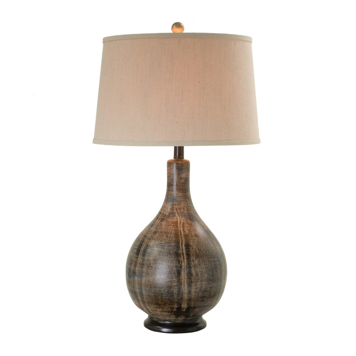 29 Inch Hydrocal Table Lamp, Fabric Drum Shade, Warm Brown Pot Bellied ...