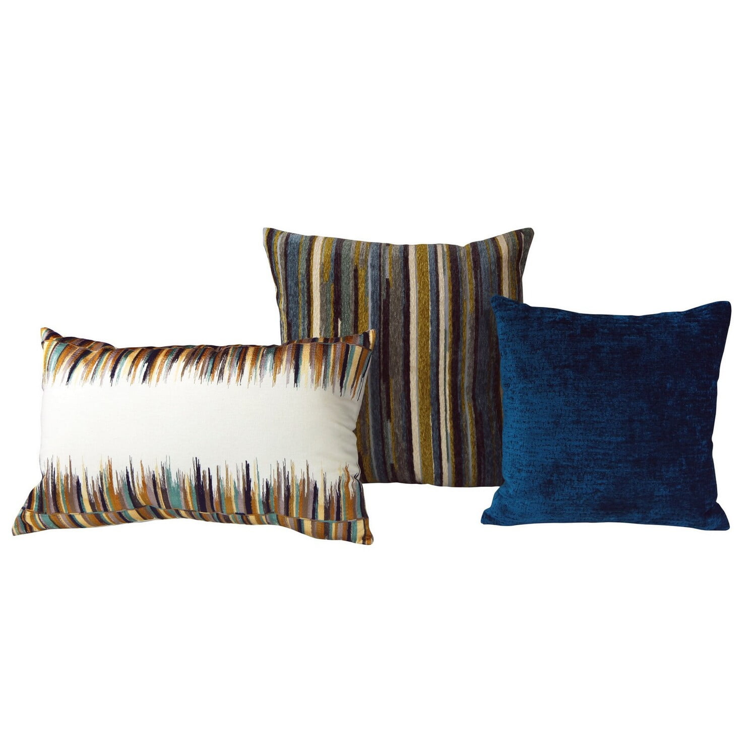 3 Modern Accent Throw Pillows, Polyester, Chenile Stripes, Multicolor ...