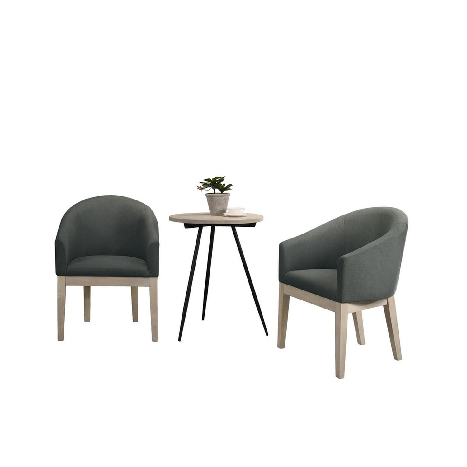 Benjara 3 Piece Side Table Set, 2 Barrel Chairs, Oak White Wood, Gray ...