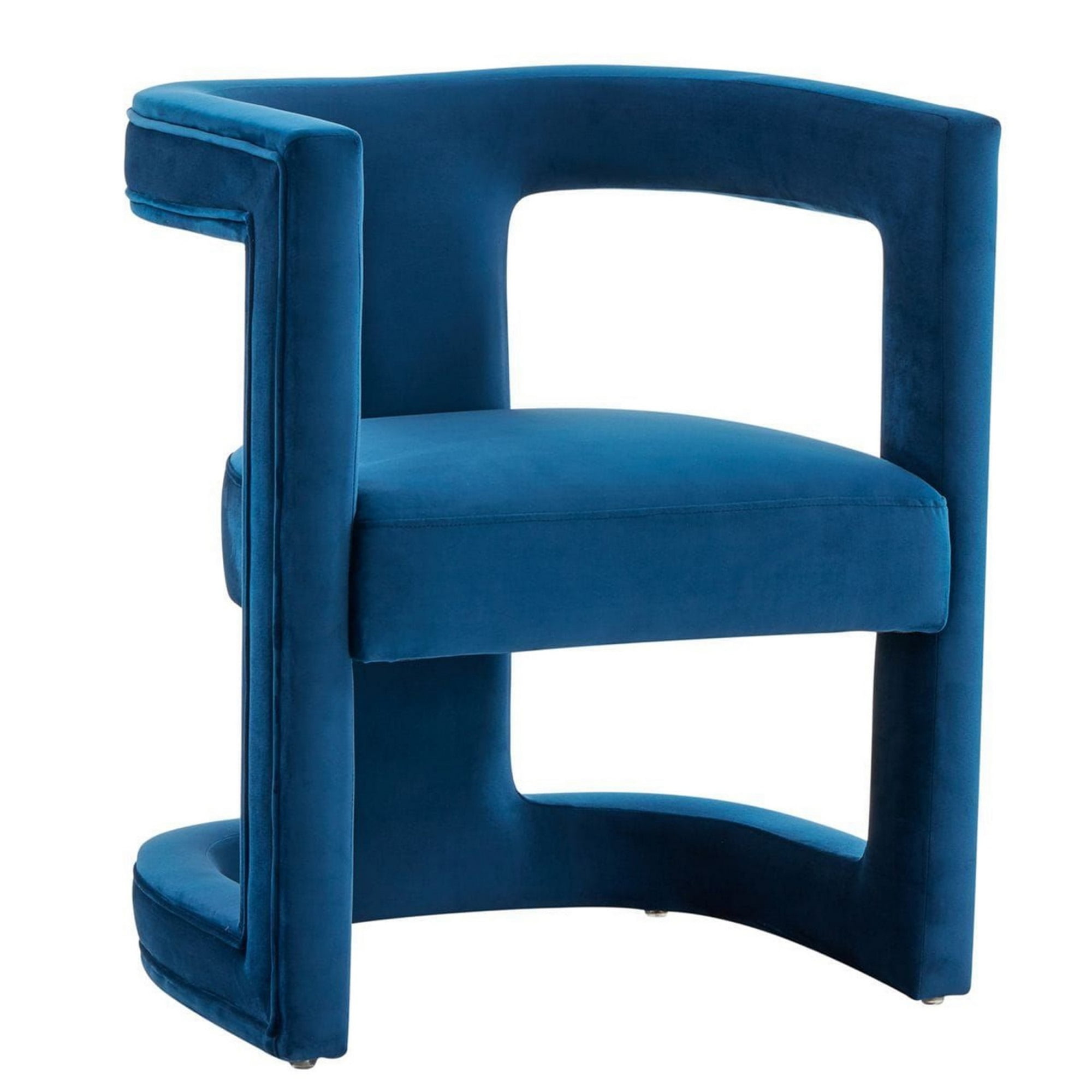BenJara 31 Inch Modern Accent Chair, Blue Velvet, Cage Backrest, Pipe ...