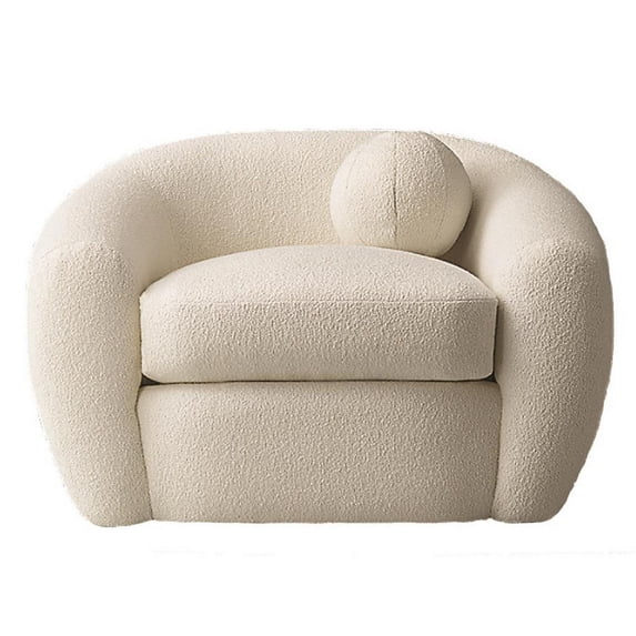 45 Inch Swivel Accent Chair Double Layer Seat Curved Back White Fabric ...