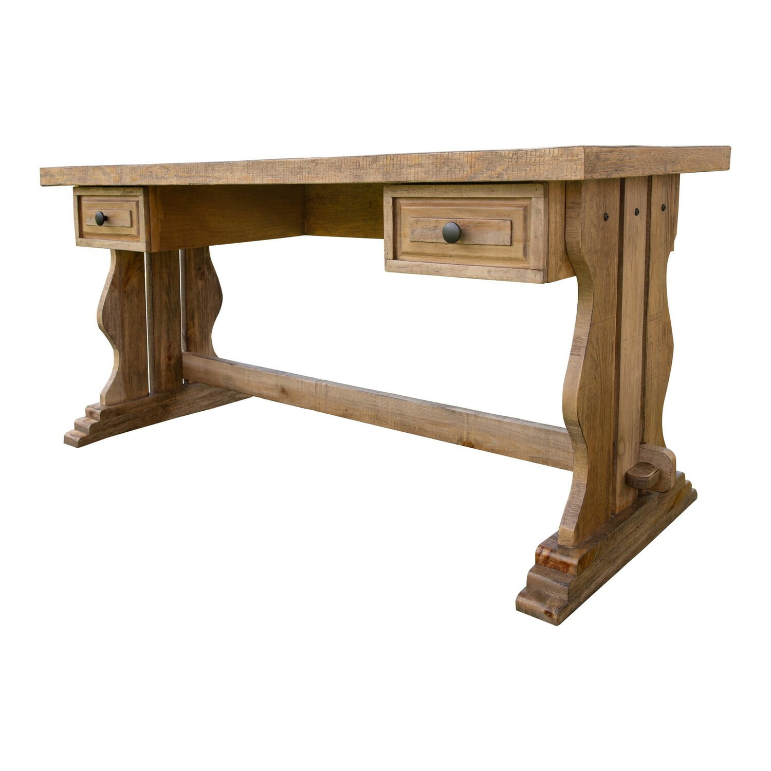 BenJara 60 Inch Desk, 2 Drawers, Trestle Base, Iron Handles, Solid ...