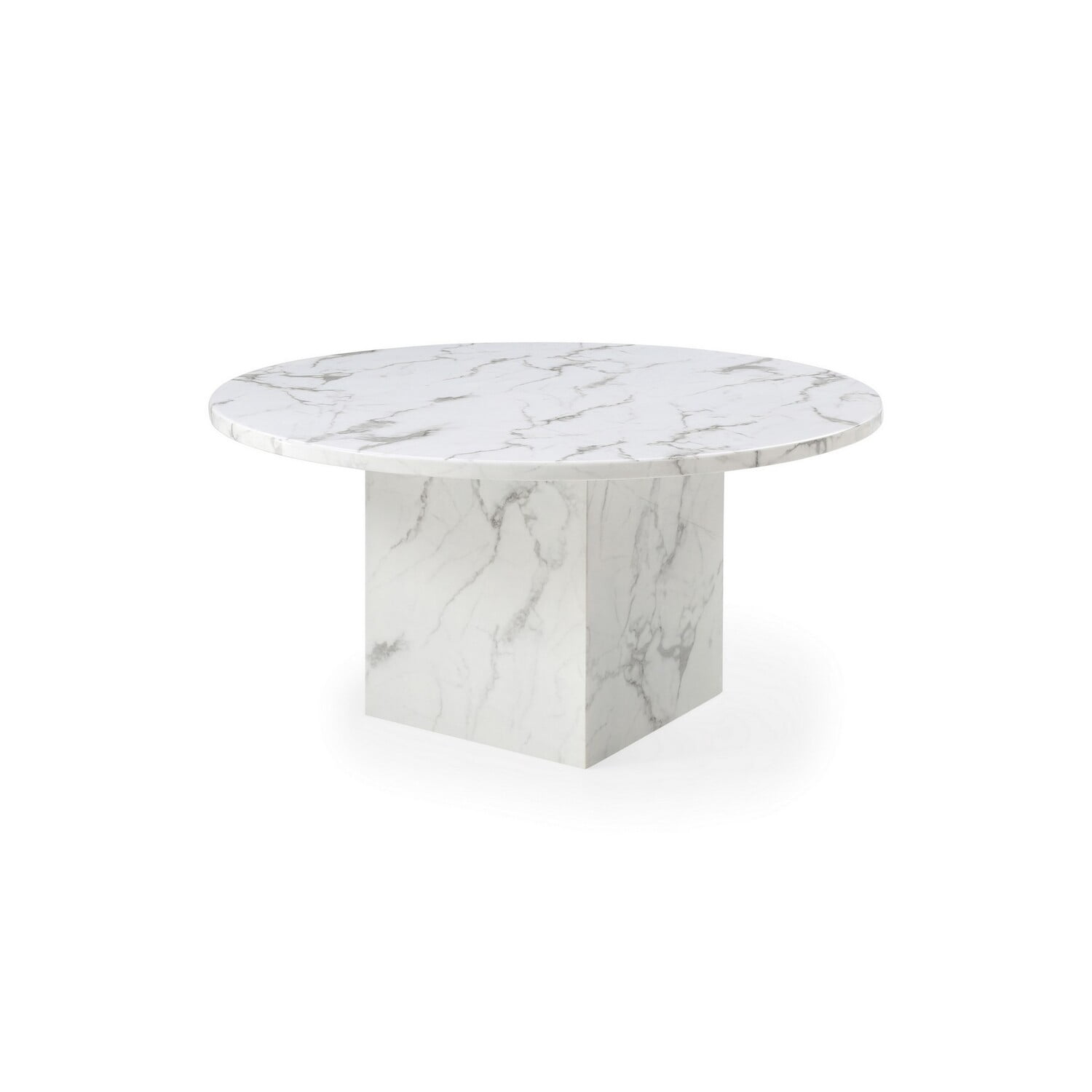 BenJara 60 Inch Modern Dining Table, Round Marble Top and Square Base ...