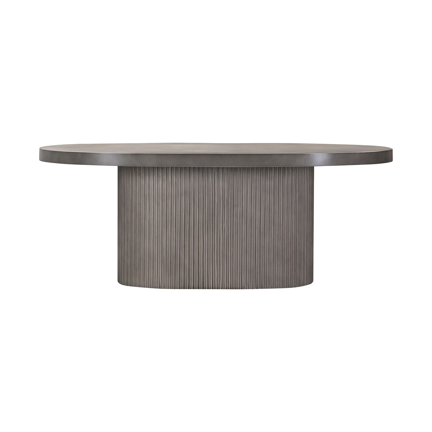 75 Inch Modern Concrete Oval Dining Table- Fluted Platform Base- Gray ...