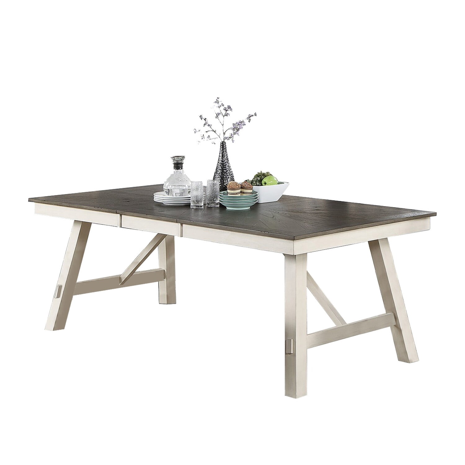 Lexi 78 Inch Classic Dining Table Rubberwood Extendable Leaf Gray White ...