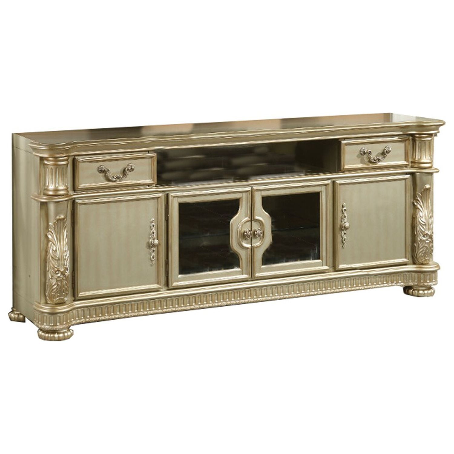 Benjara Alluring TV Stand, Gold Patina & Bone - Walmart.com