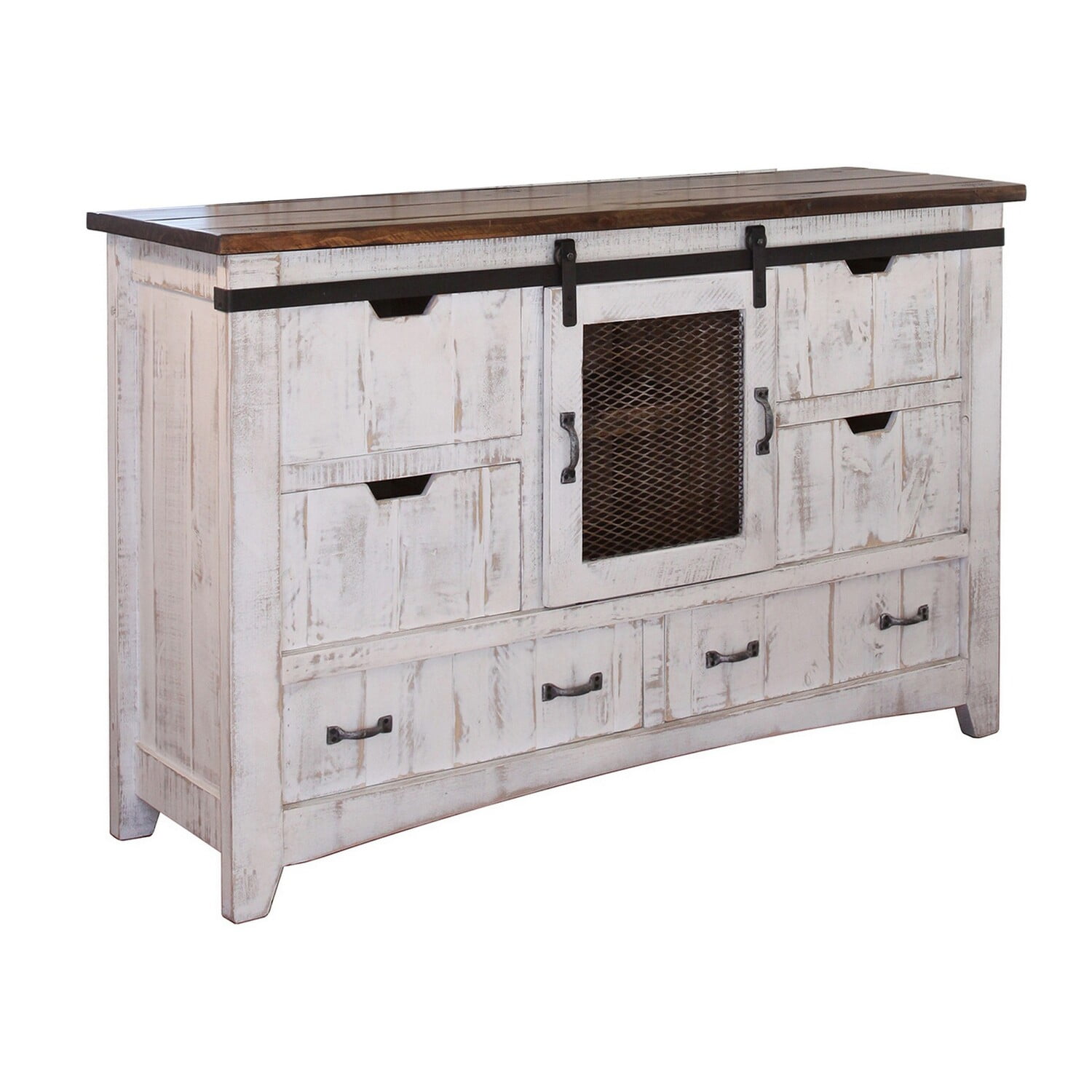 BenJara Ata 61 Inch Classic Dresser with 6 Drawers, Pine Wood, White ...