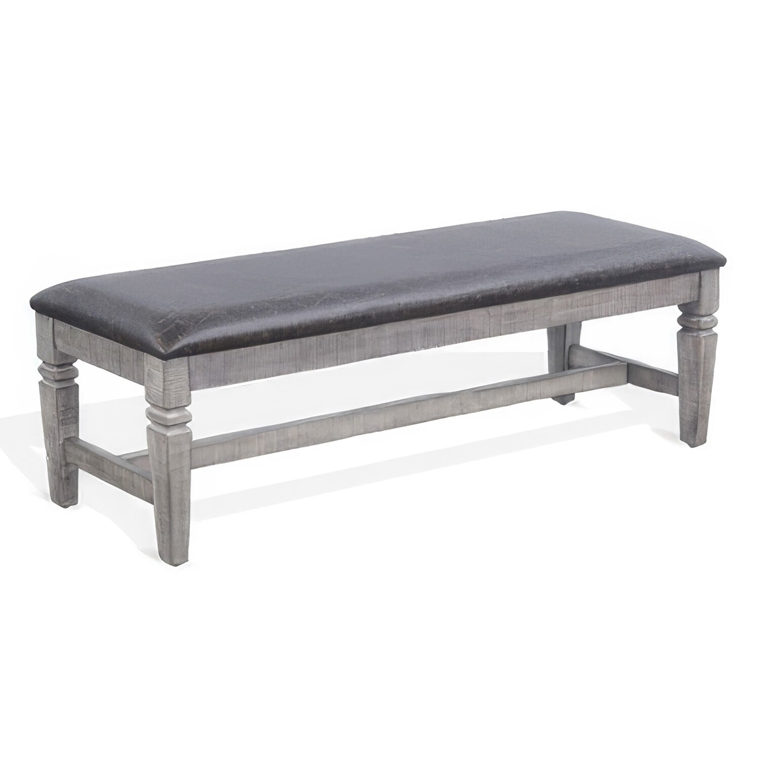 Benjara Camie Dining Bench, 56 Inch Faux Leather Seat, Gray Mahogany ...