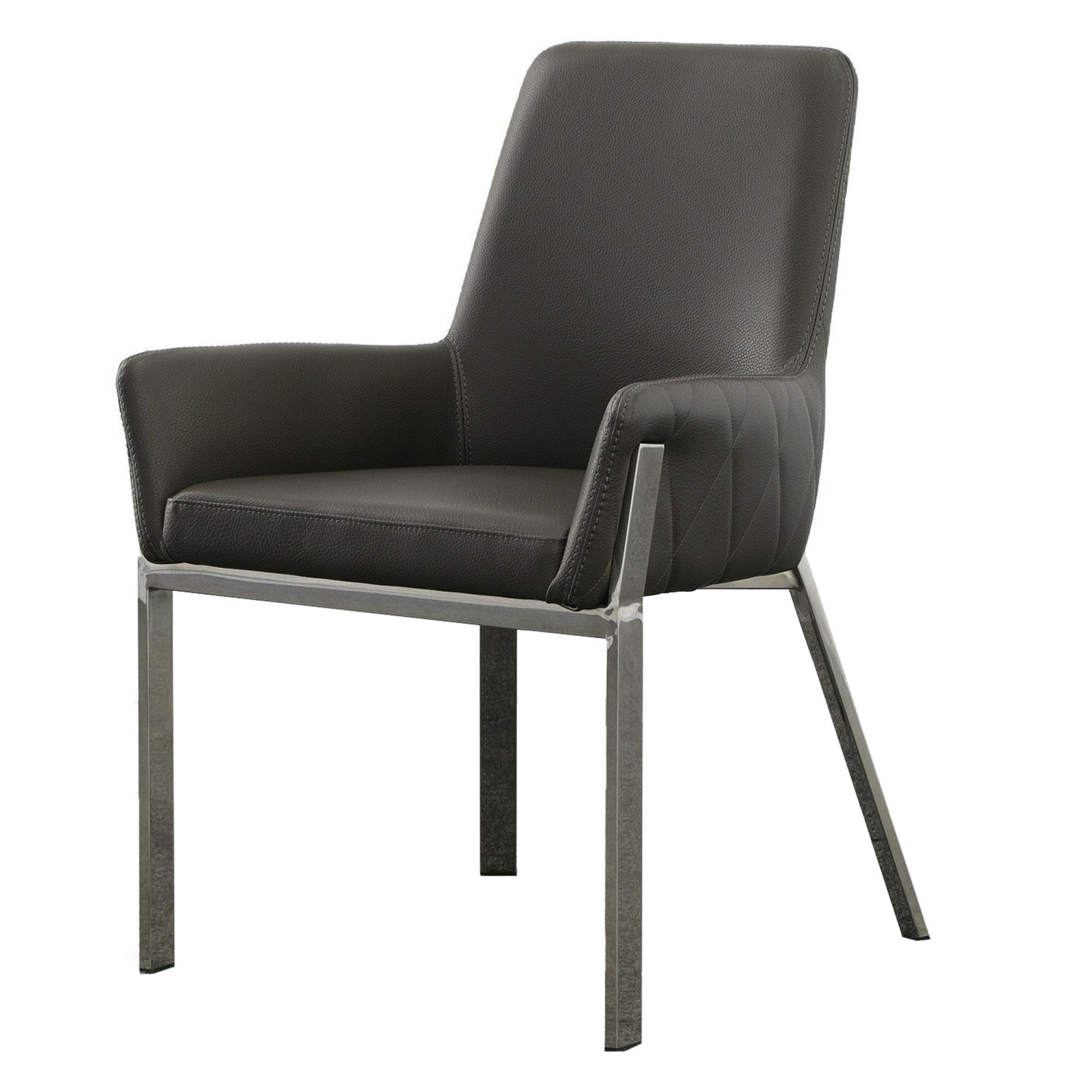 BenJara Cid 24 Inch Dining Chair, Vegan Faux Leather, Gray Stainless ...