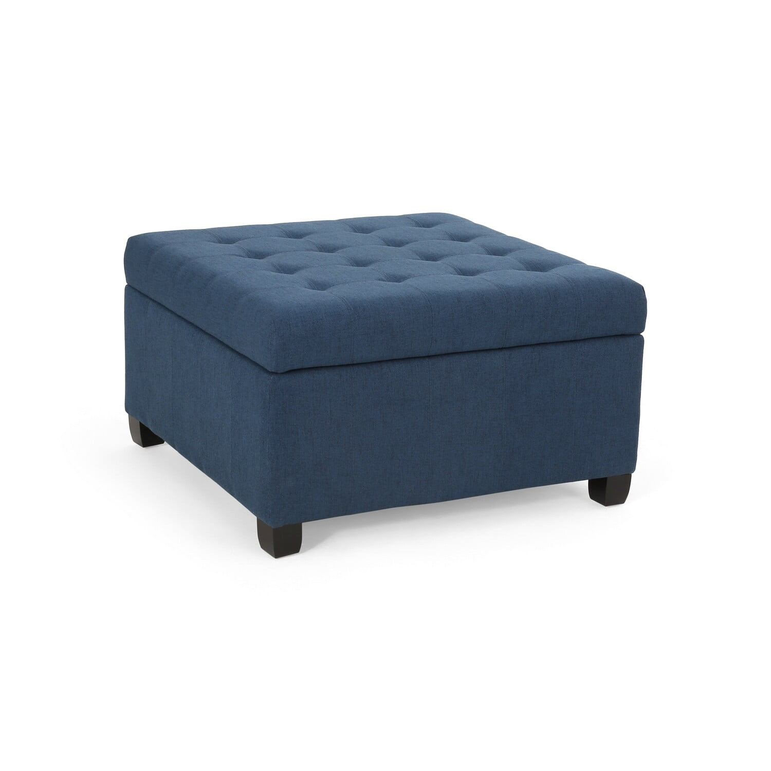 Benjara Cindy Ottoman, 31 Inch Square w Storage, Birch Wood, Blue ...