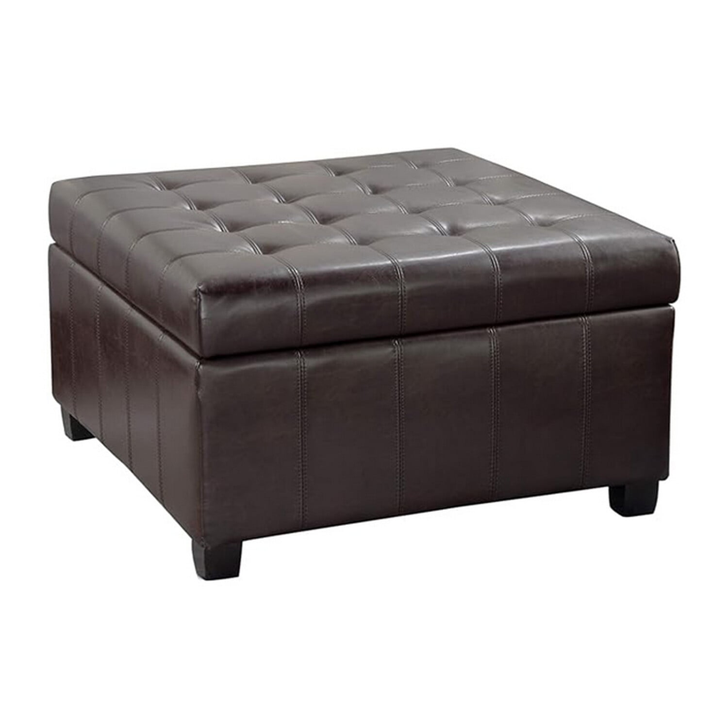 Benjara Cindy Storage Ottoman- 31" Birch Wood- Brown Waffle Faux ...