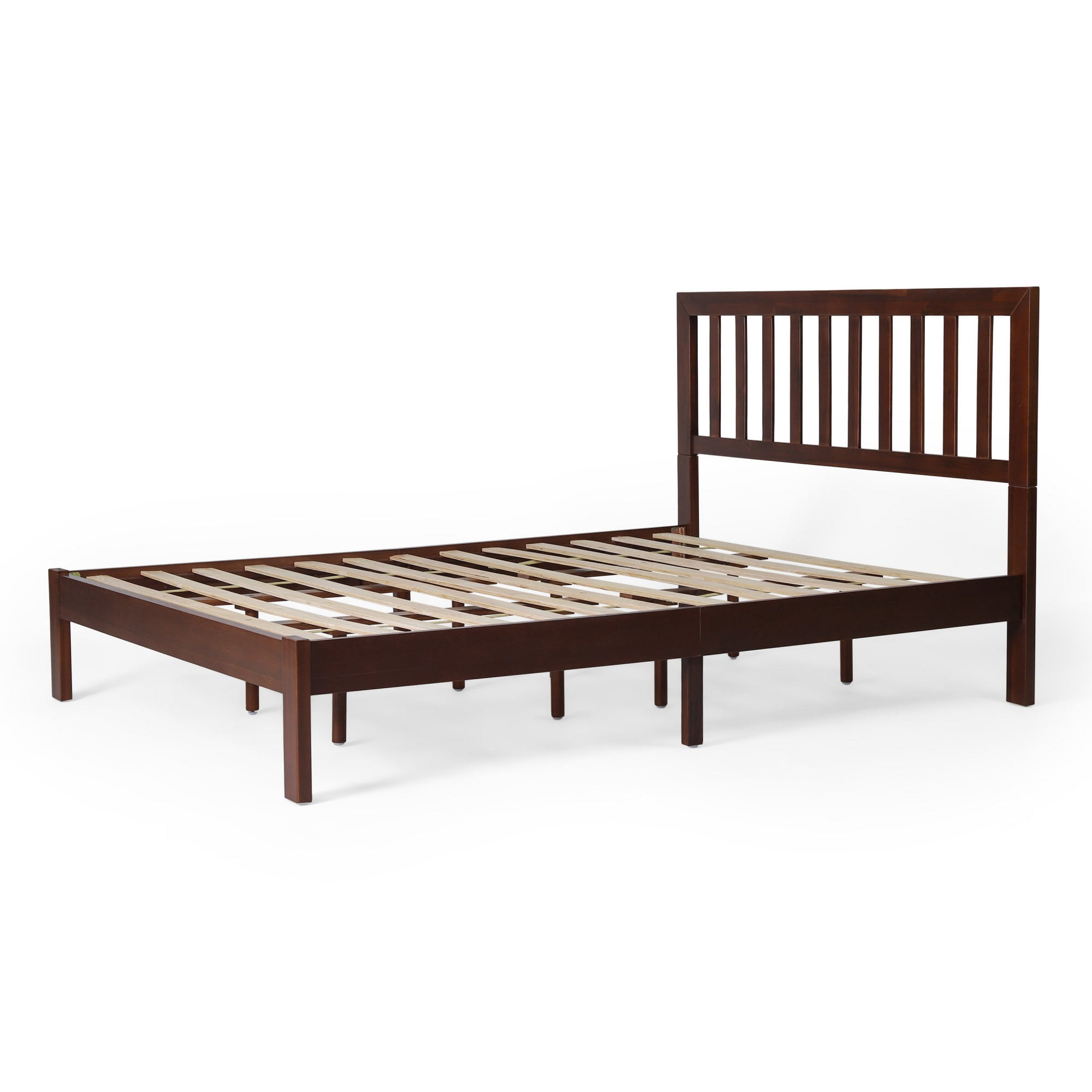 Danie Low Profile Queen Bed, Open Slat Headboard, Dark Oak Brown Wood ...