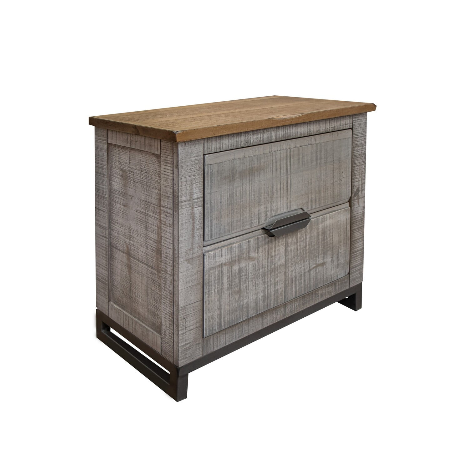 Benjara Dome 30 Inch Nightstand, 2 Drawers, Metal Base, Brown Gray ...