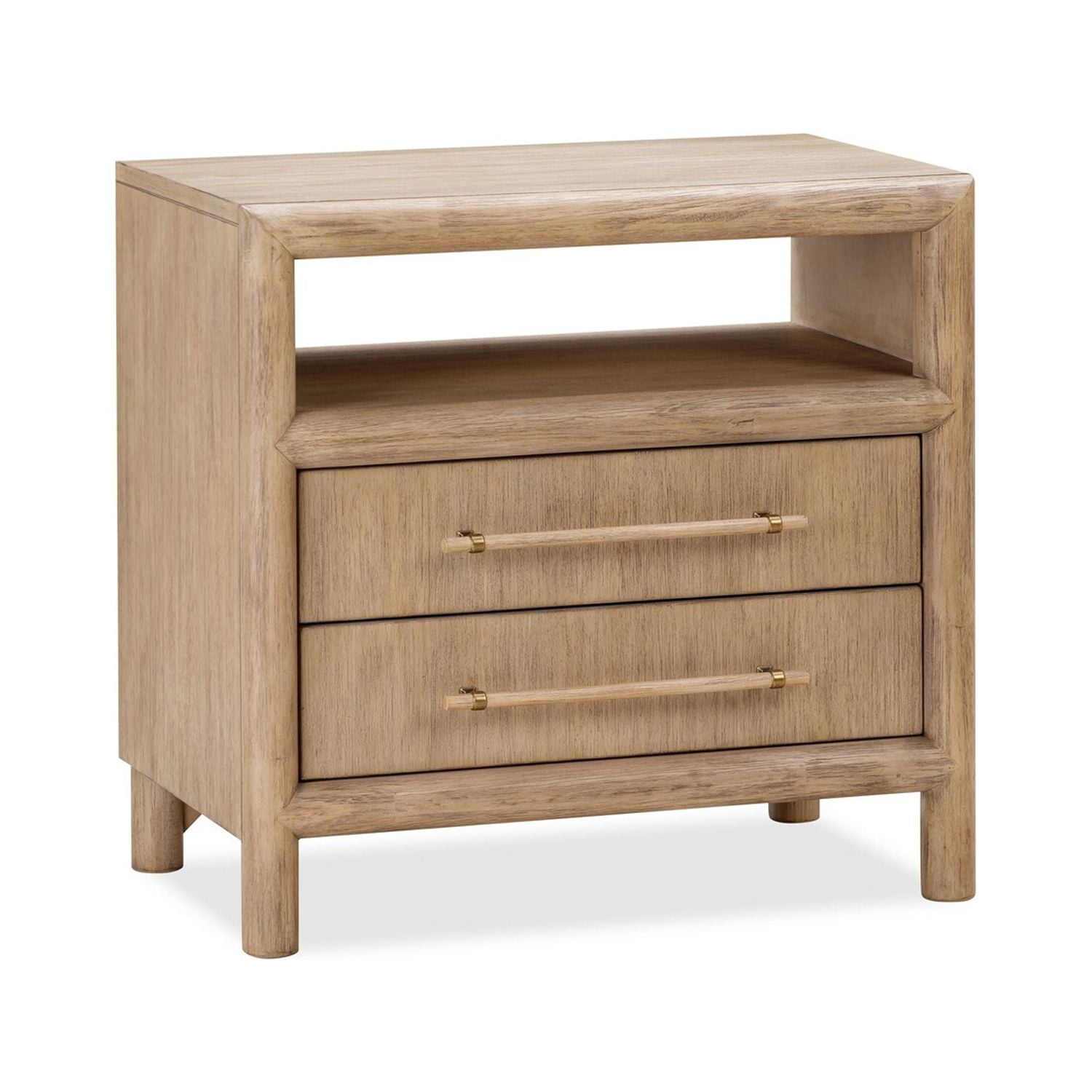 Dory 28 Inch Nightstand, 2 Drawers, Open Shelf, USB Charger, Brown Wood ...