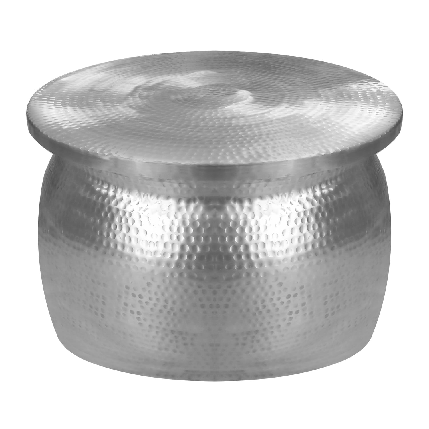 BenJara Drum Shape Round Top Aluminum Storage Accent Stool with Lid Top ...
