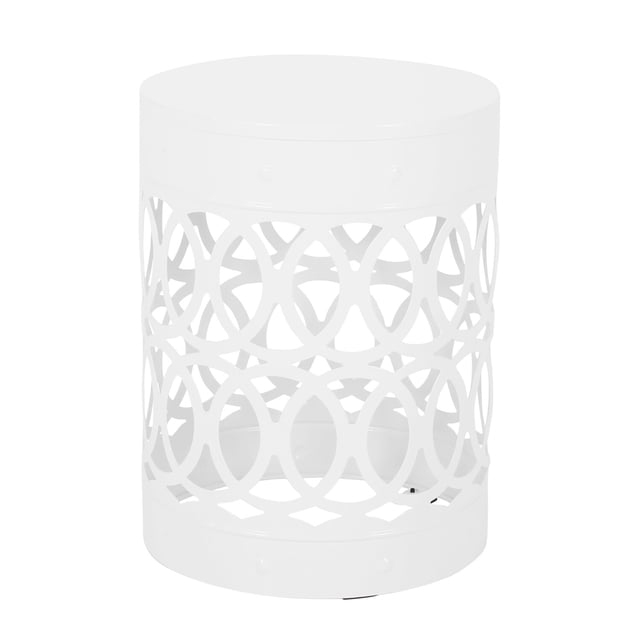 Benjara Feio Outdoor Side End Table 14" Round Geometric Pattern White ...
