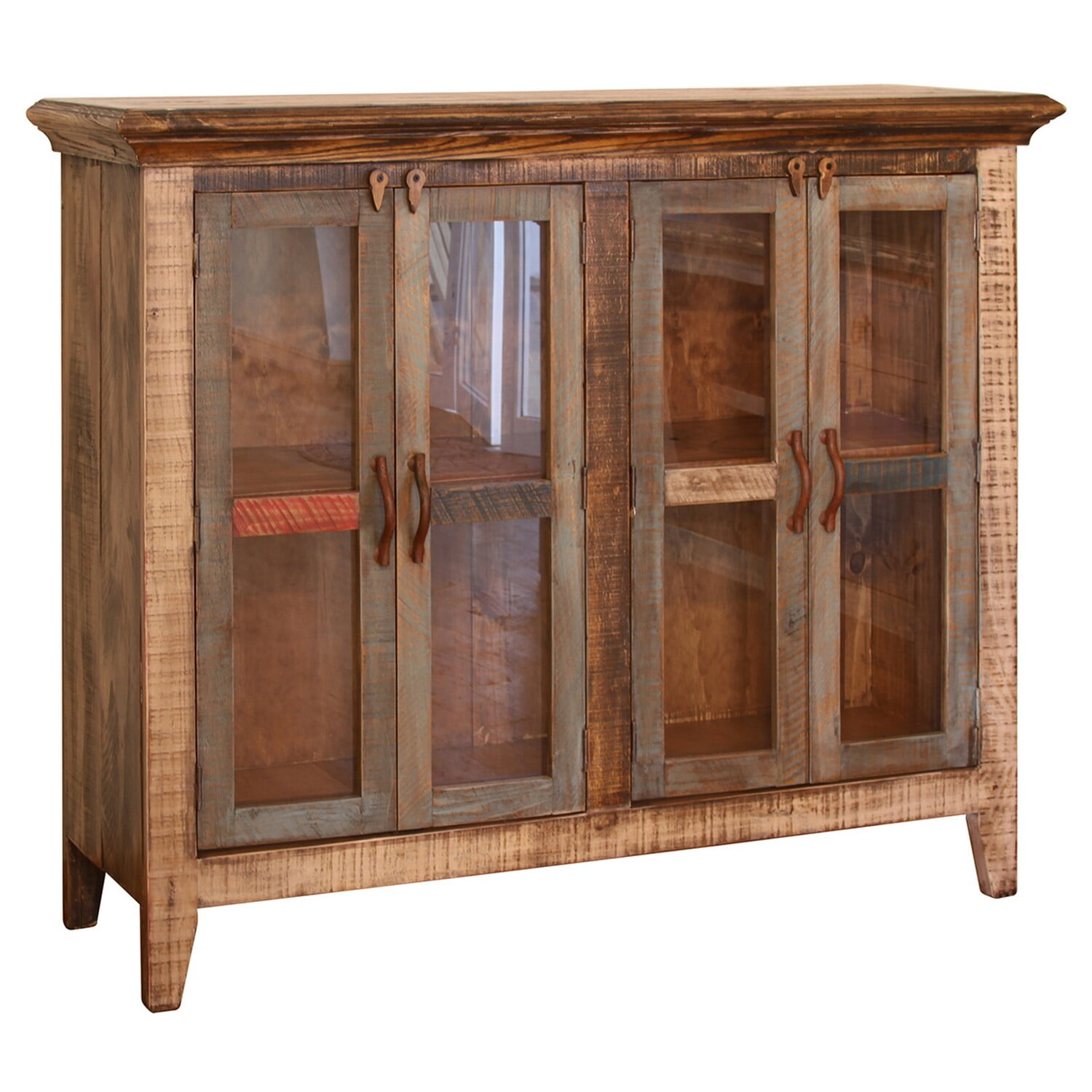 BenJara Fena 51 Inch Console Table, 4 Glass Doors, Fixed Shelves ...