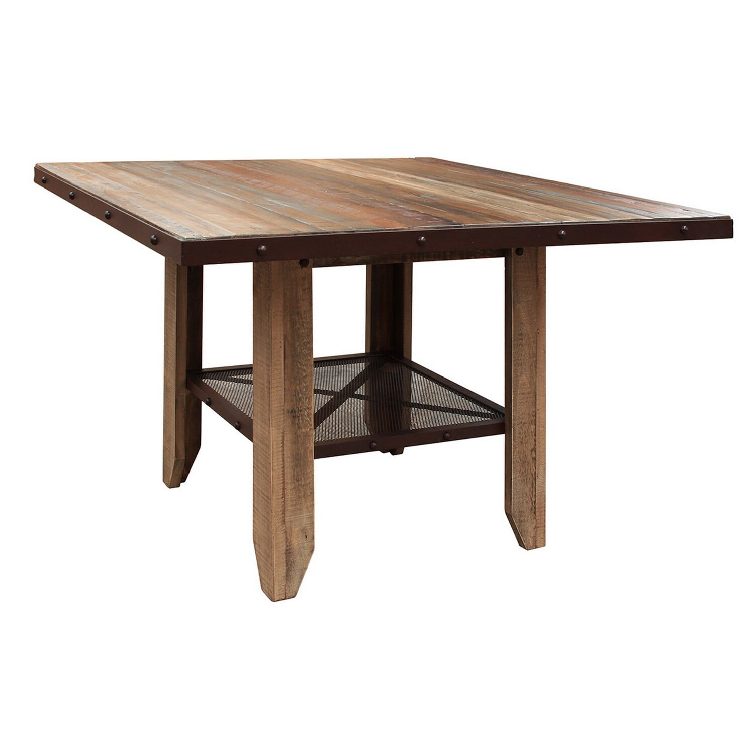 Fena 52 Inch Counter Height Dining Table - Iron Mesh Shelf - Multicolor ...