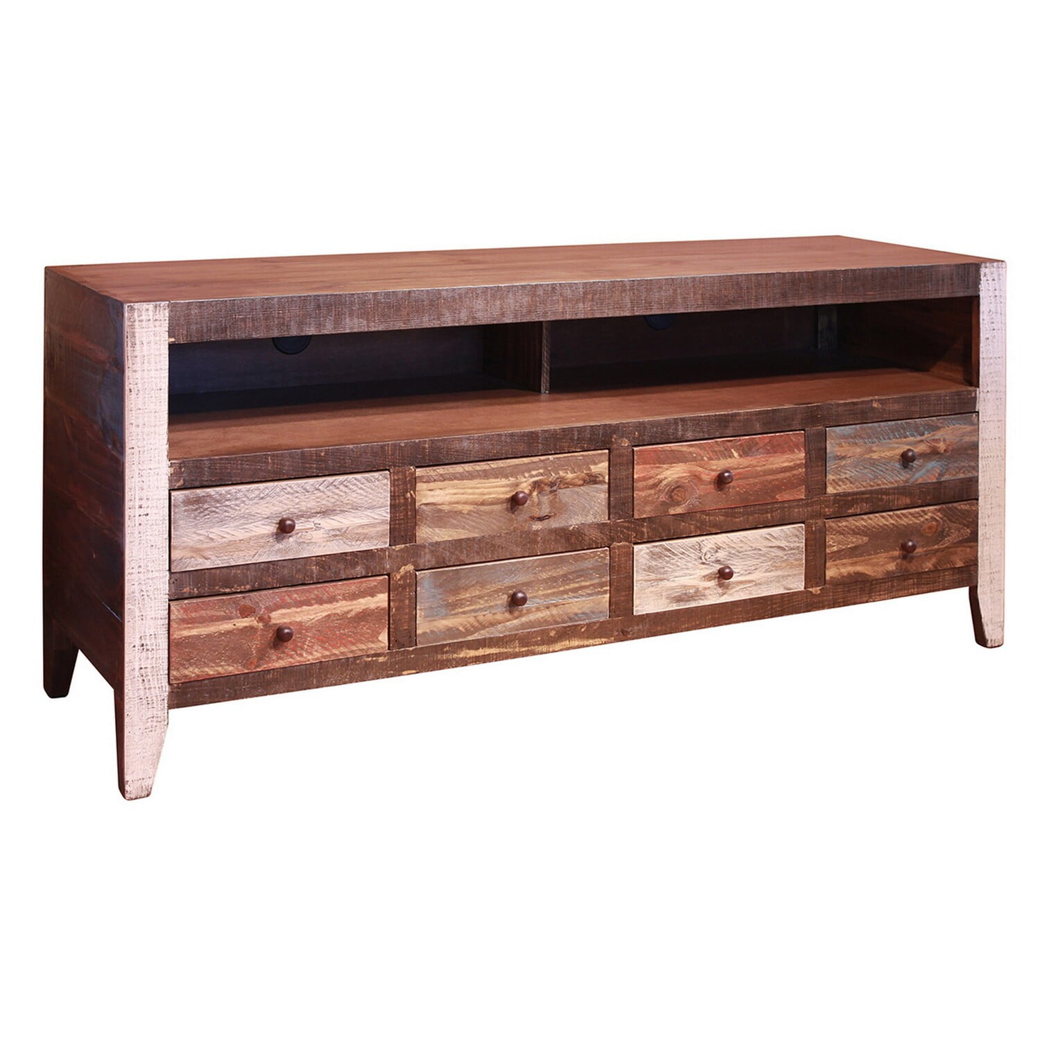 Fena 61 Inch 8 Drawer TV Media Entertainment Console, Multicolor Pine ...