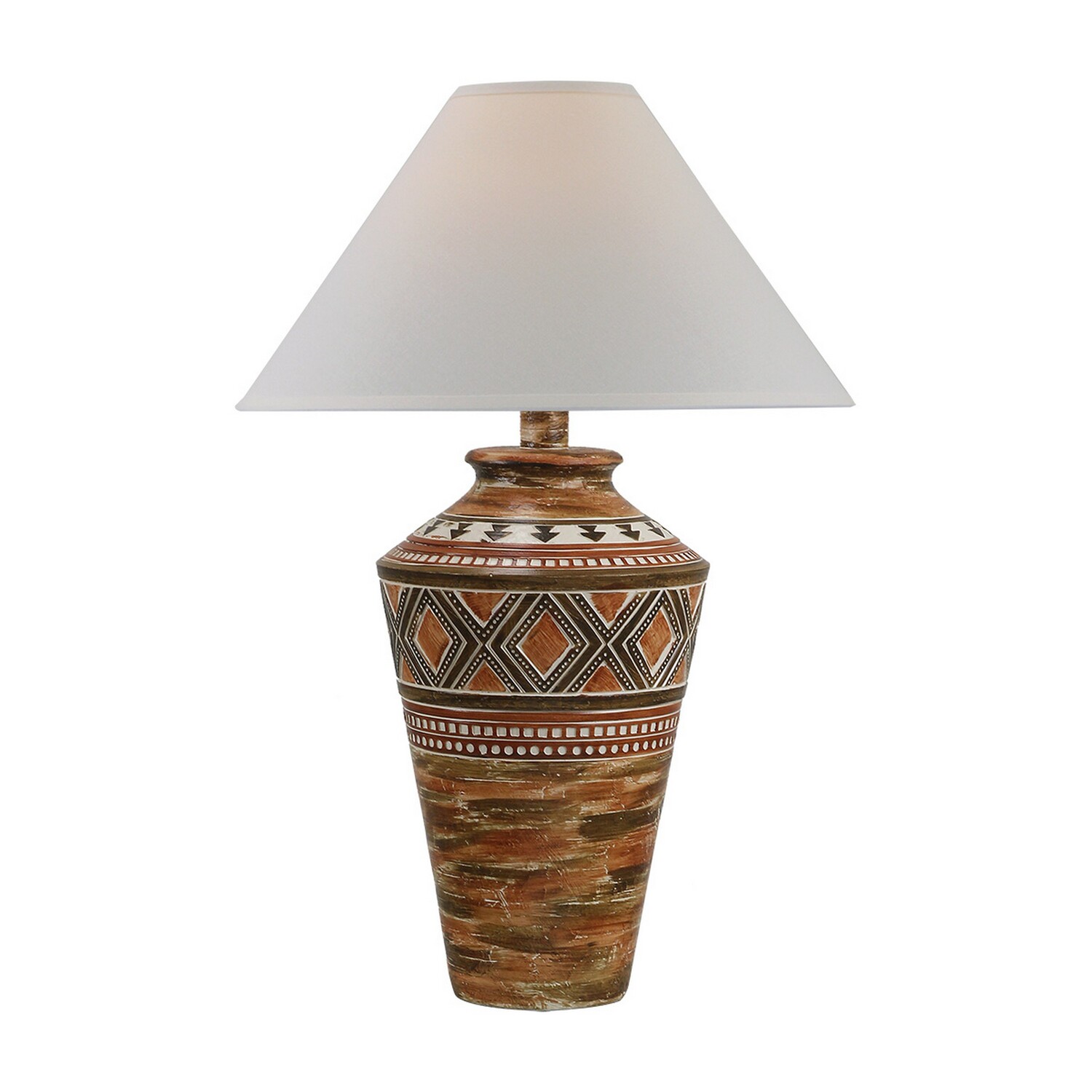 Fenn 31 Inch Hydrocal Table Lamp, Empire Shade, Geometric Base, Brown ...