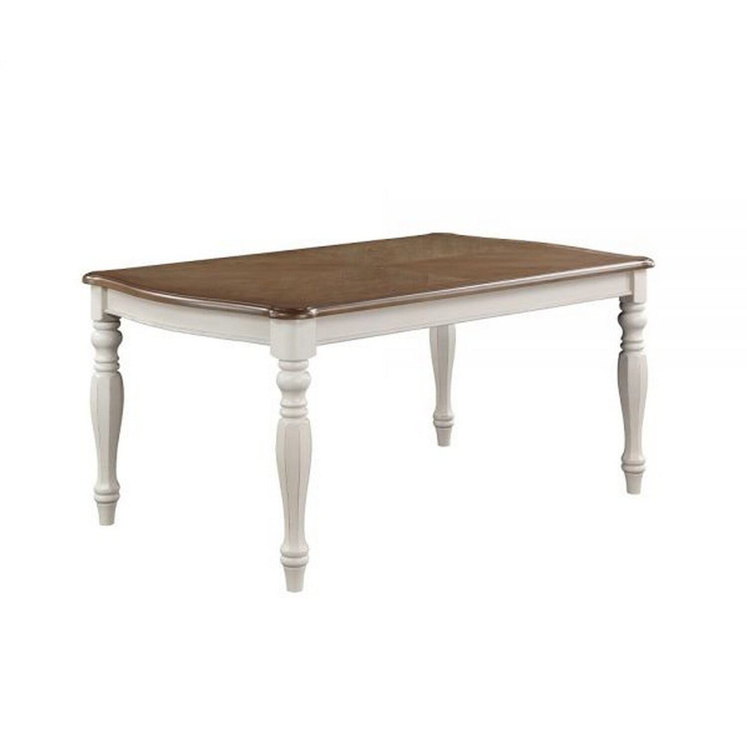 BenJara Fil 68 Inch Dining Table, Rustic Brown Rubberwood, White Turned ...