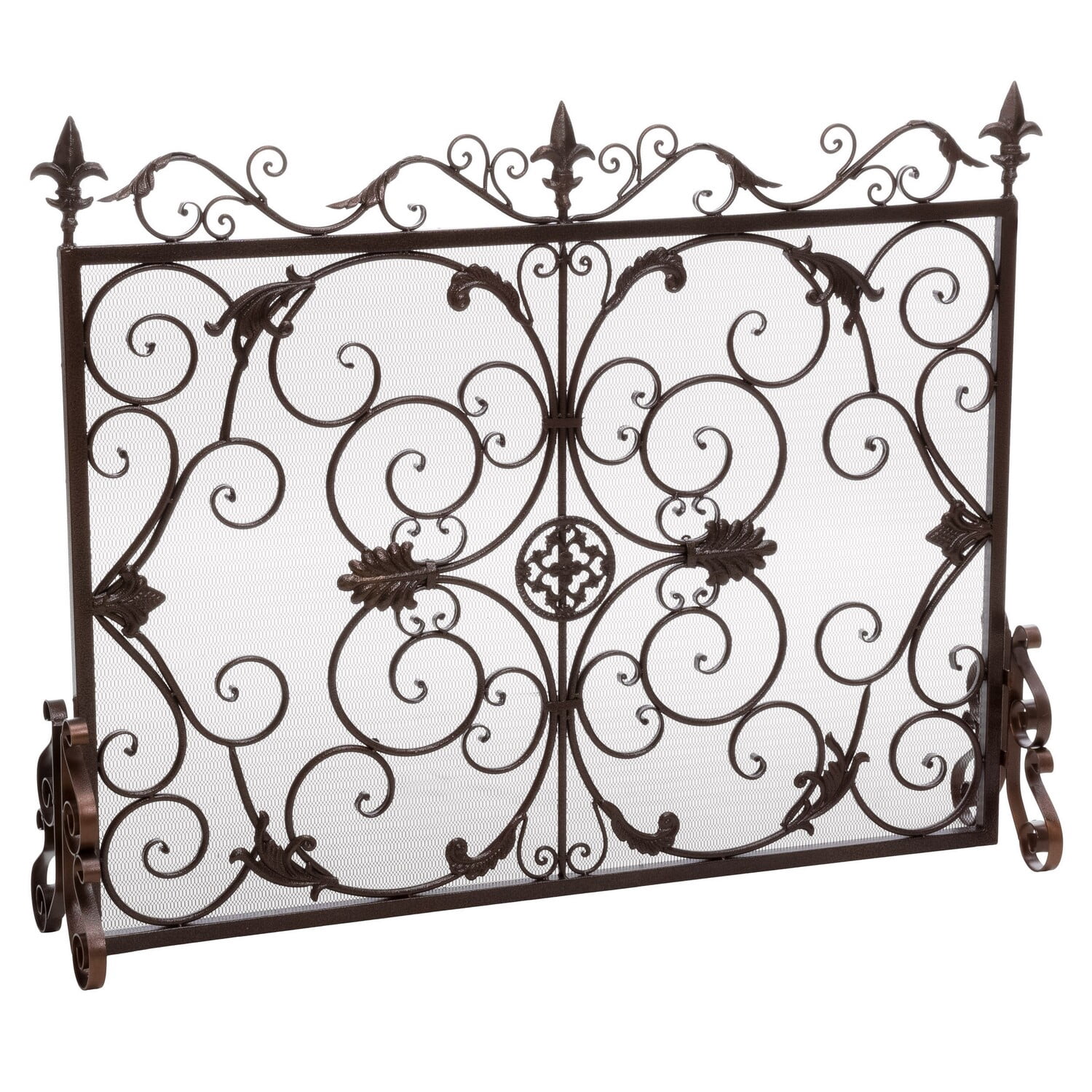 Benjara Fireplace Screen, Scrollwork Design, Iron, 45x35 Black, Gold ...