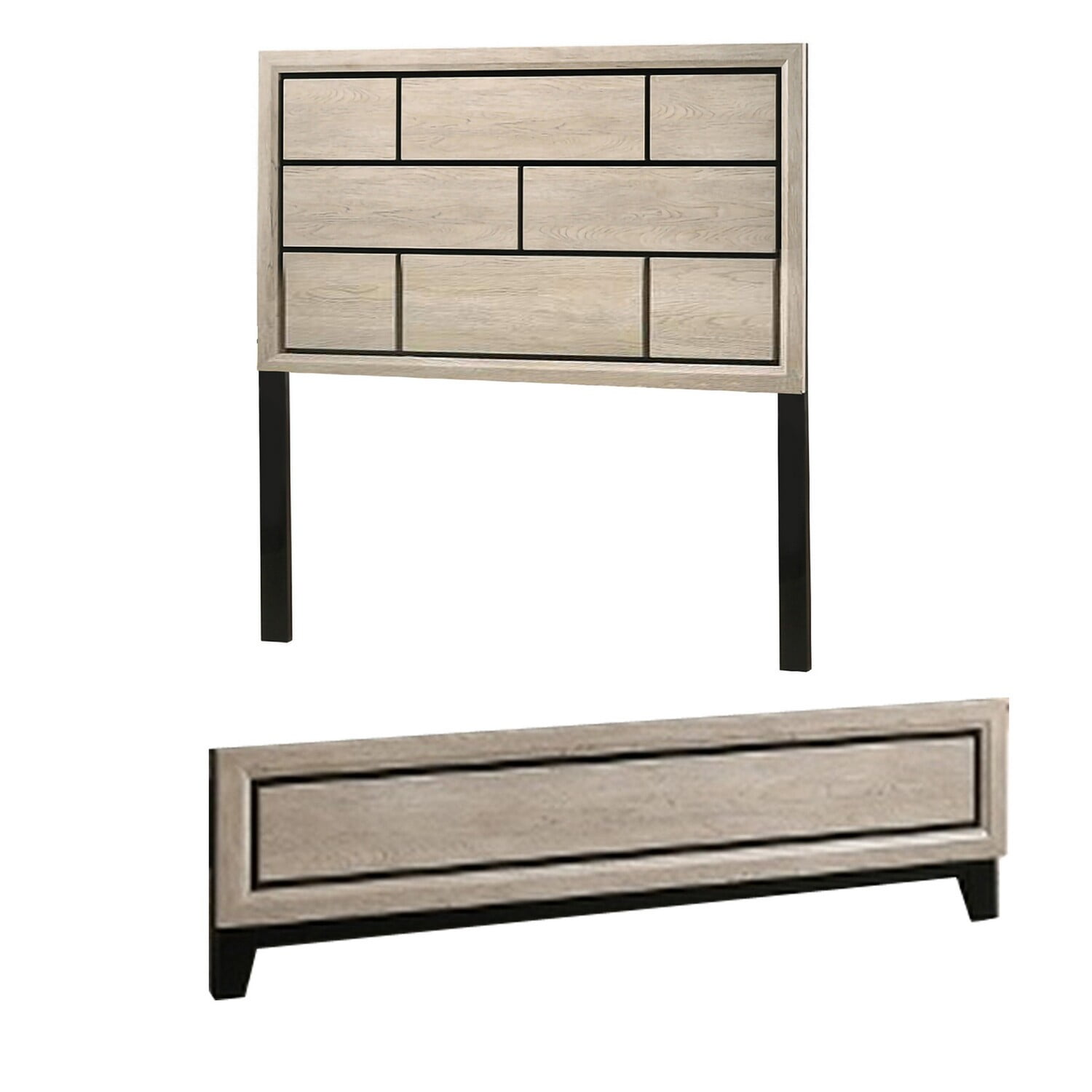 Benjara Full Headboard and Footboard with Geometric Panel Design, Beige ...