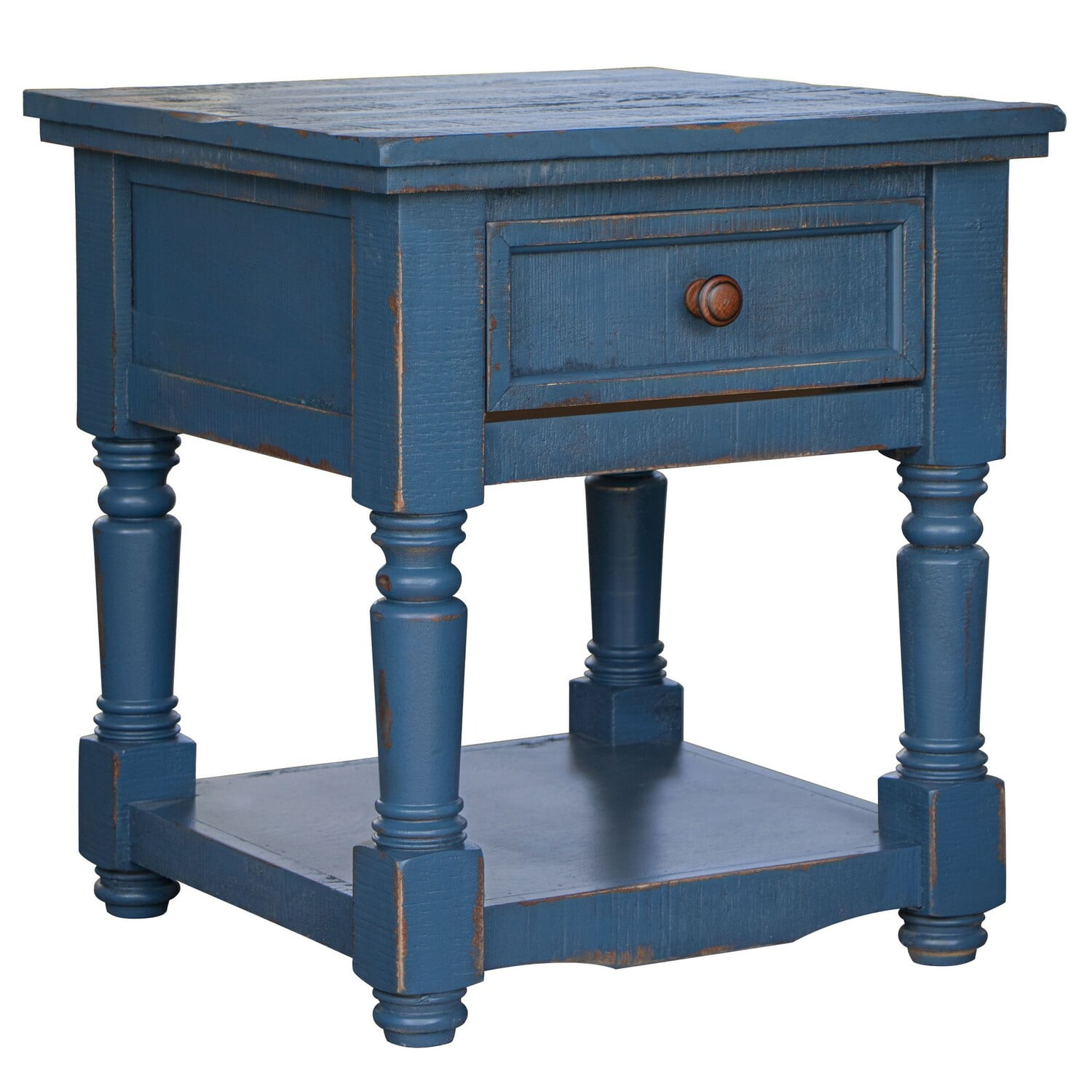 BenJara Genie 26 Inch End Table, 1 Drawer, Open Shelf, Dark Blue Solid ...