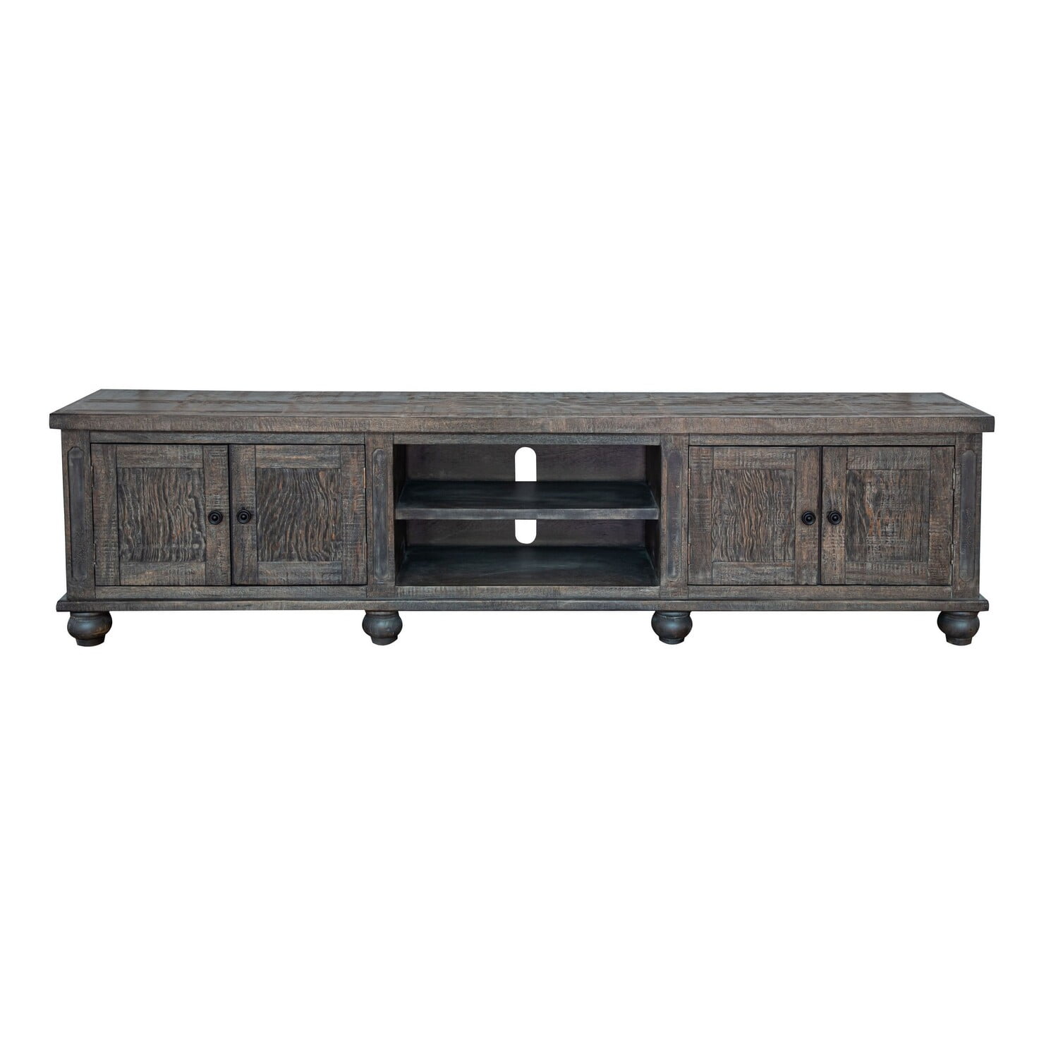 Genie 93 Inch TV Media Entertainment Center, Pine, 4 Doors, Dark Brown ...