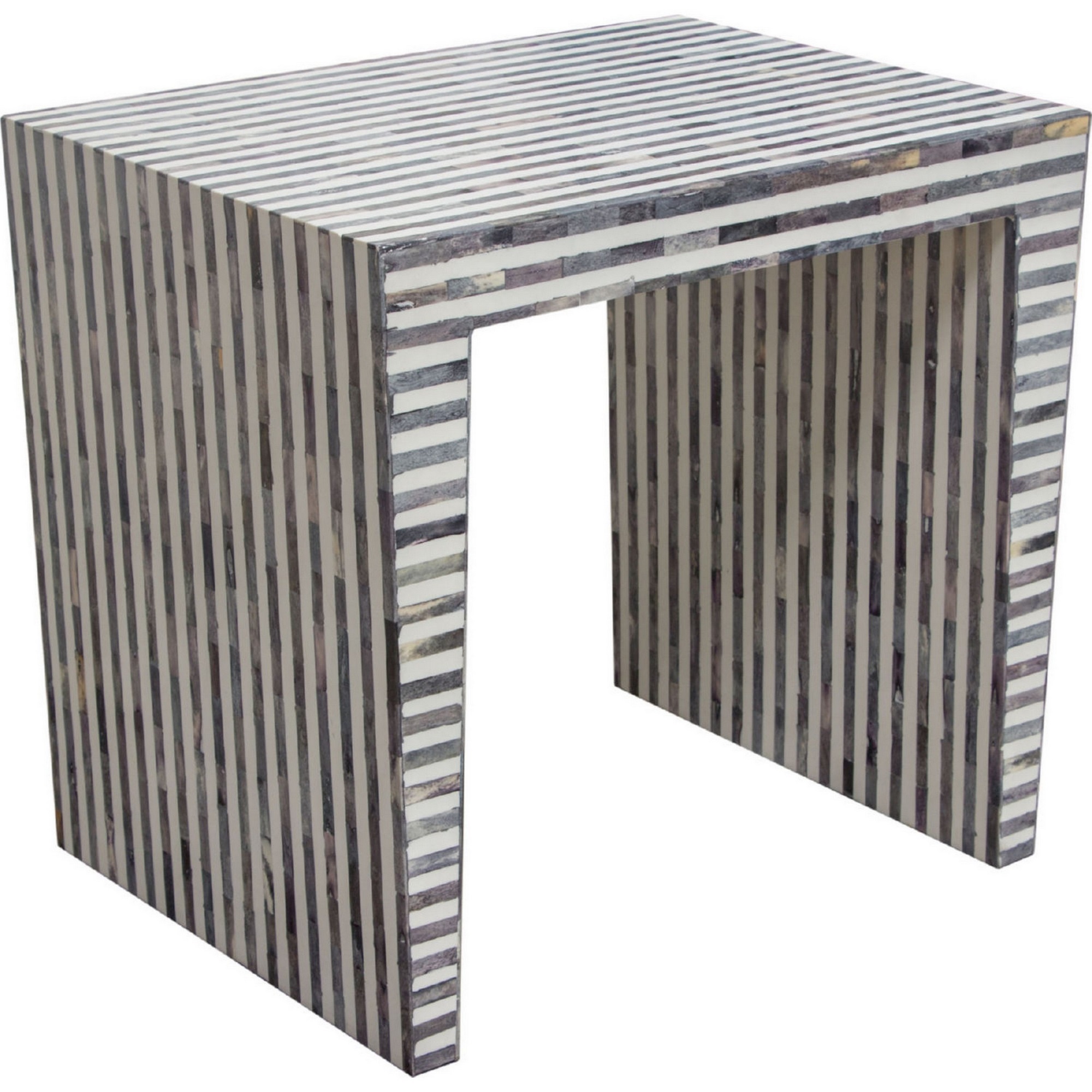 BenJara Hoso 24 Inch Square End Table, Bone Inlaid Stripe Pattern ...