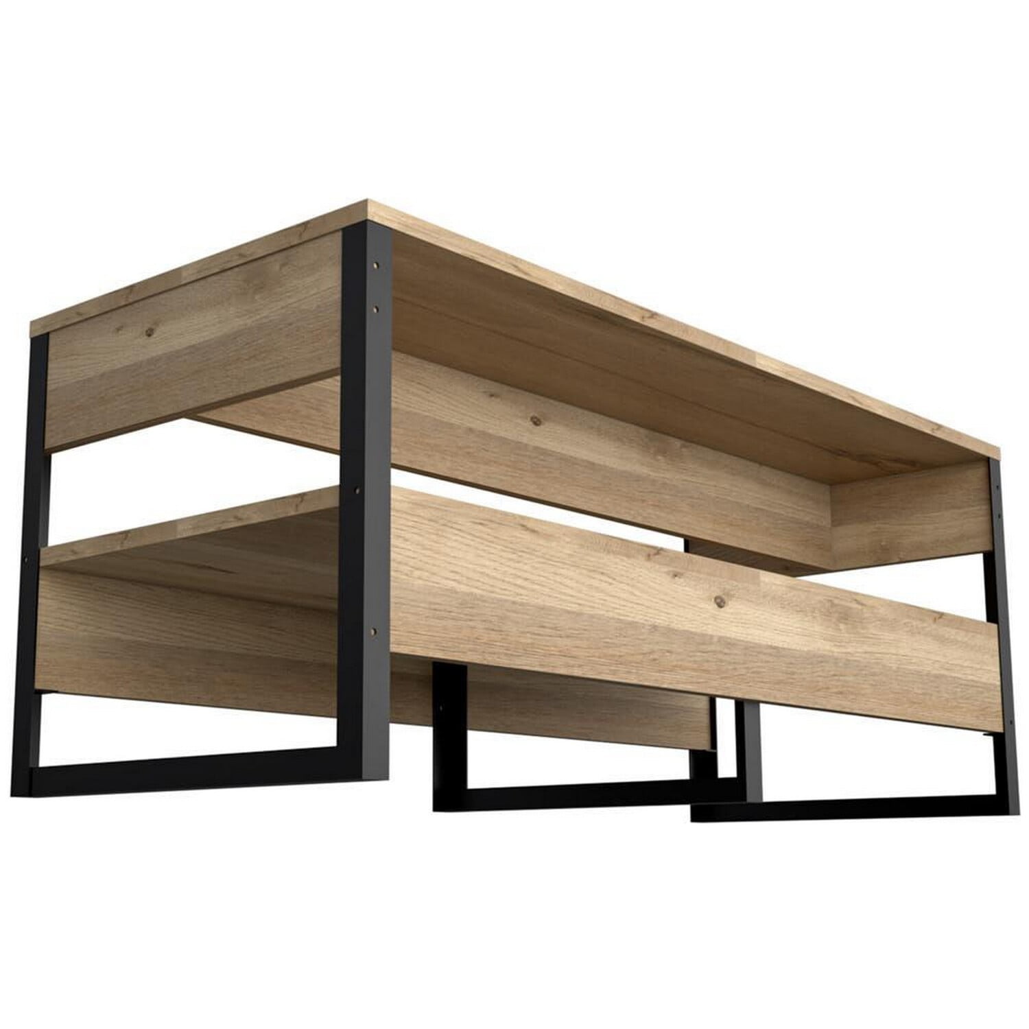 Isa 39 Inch Coffee Table, Natural Brown Wood Surface, Plated Steel ...