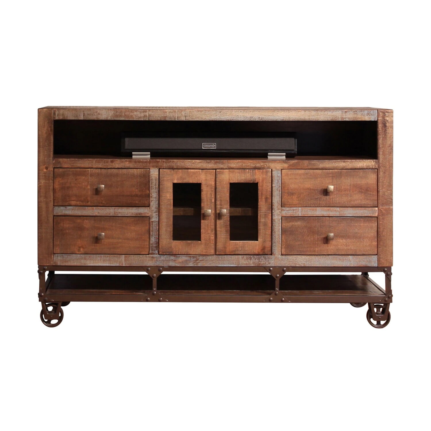 BenJara Itzy 76 Inch TV Entertainment Console, 2 Doors, Pine, Mango ...